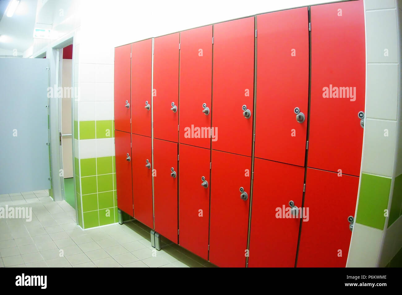 changing or dressing room with red closed lockers Stock Photo - Alamy