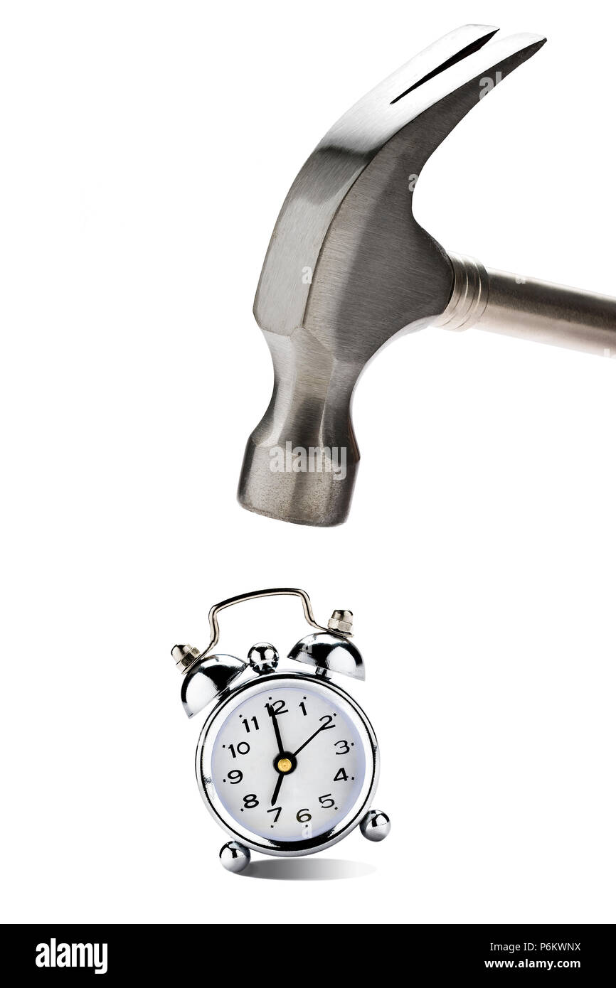 Big Hammer Hitting Vintage Clock Alarm Stock Photo - Alamy