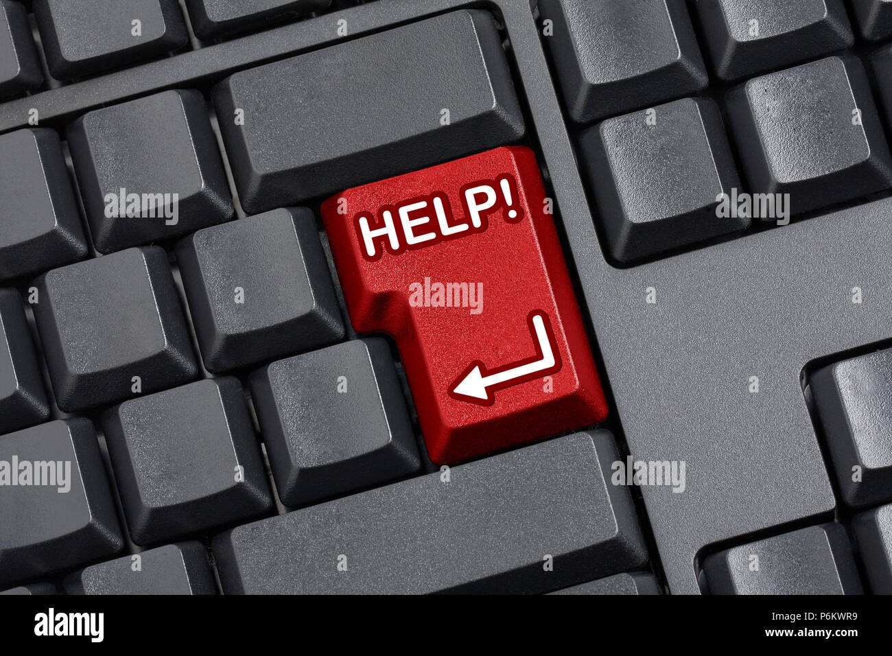 Top view computer keyboard with Enter key replaced with red HELP Key ...