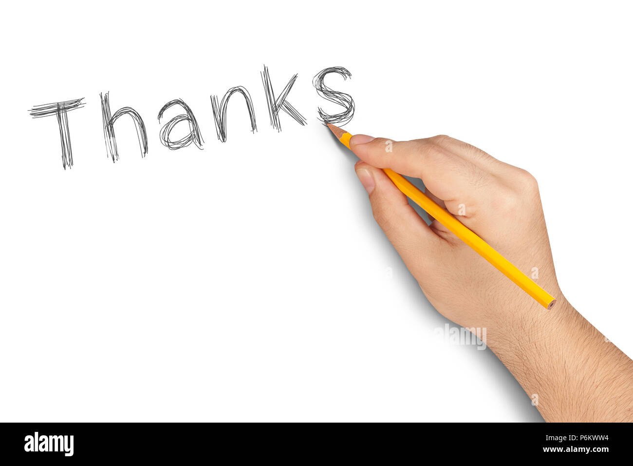 Hand writing Thanks with pencil on white Stock Photo - Alamy