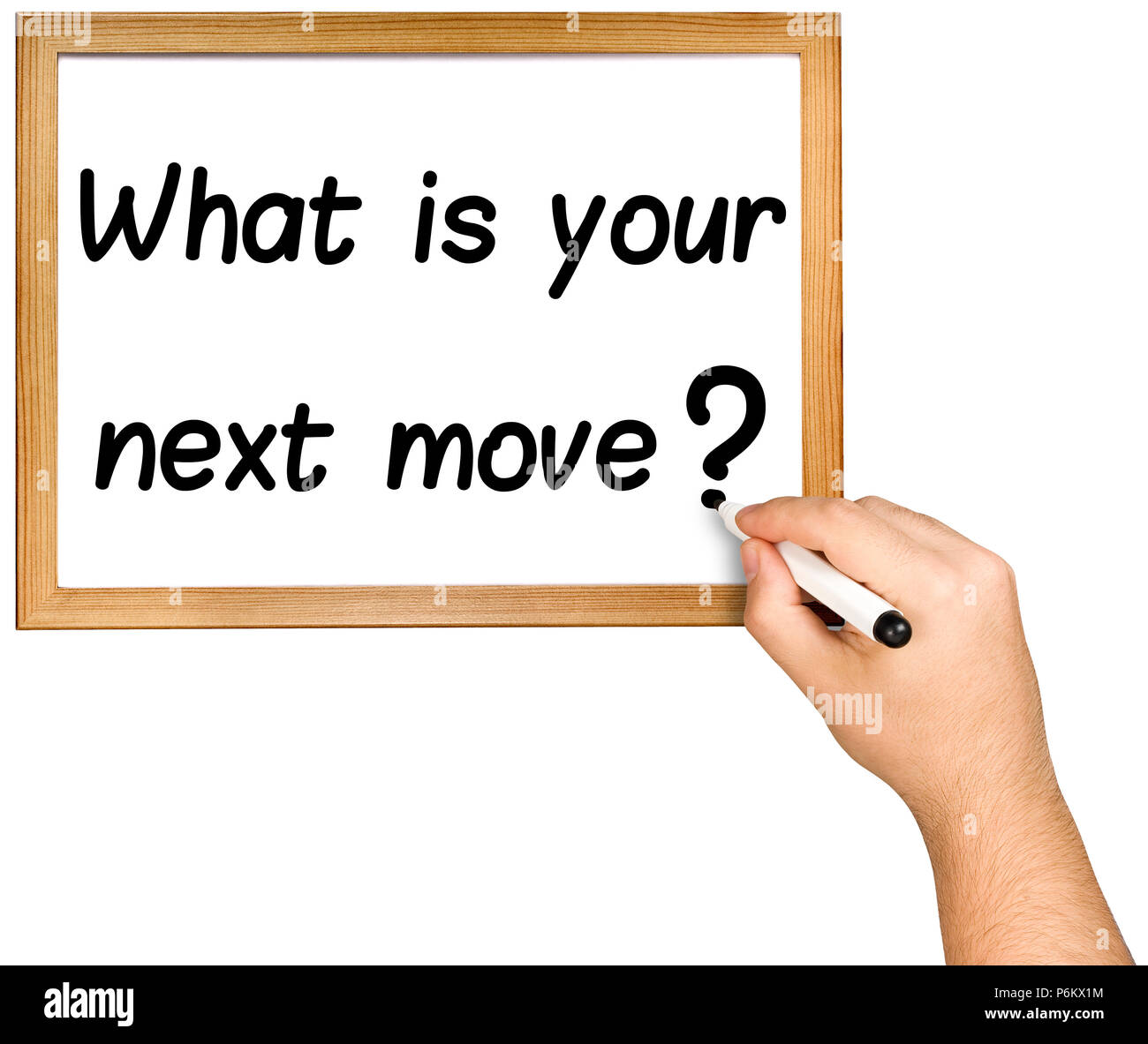 Hand writing What is your next move on whiteboard in wood frame ...
