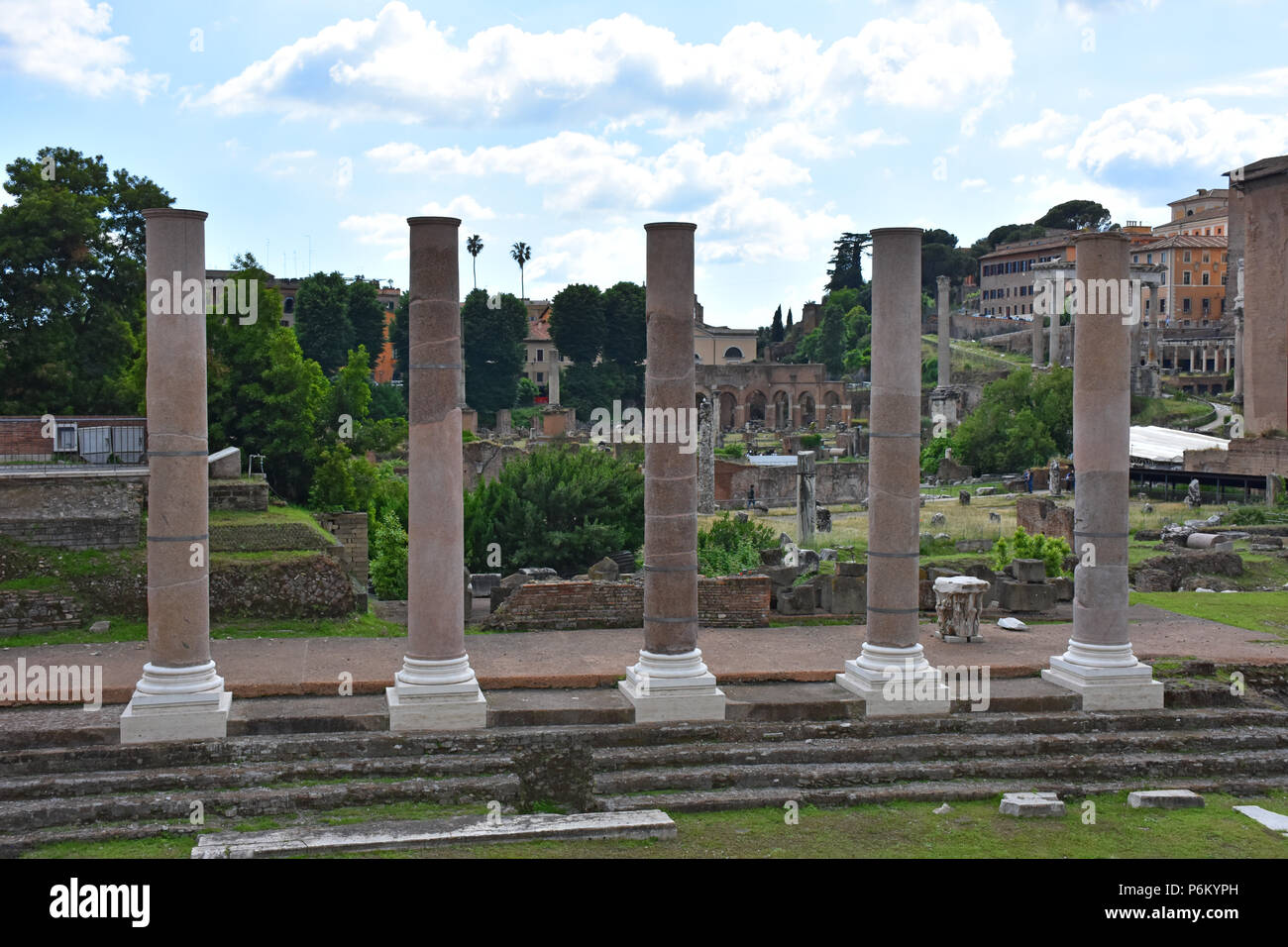 Rome, view and details of the archaeological area of the Roman Forums ...