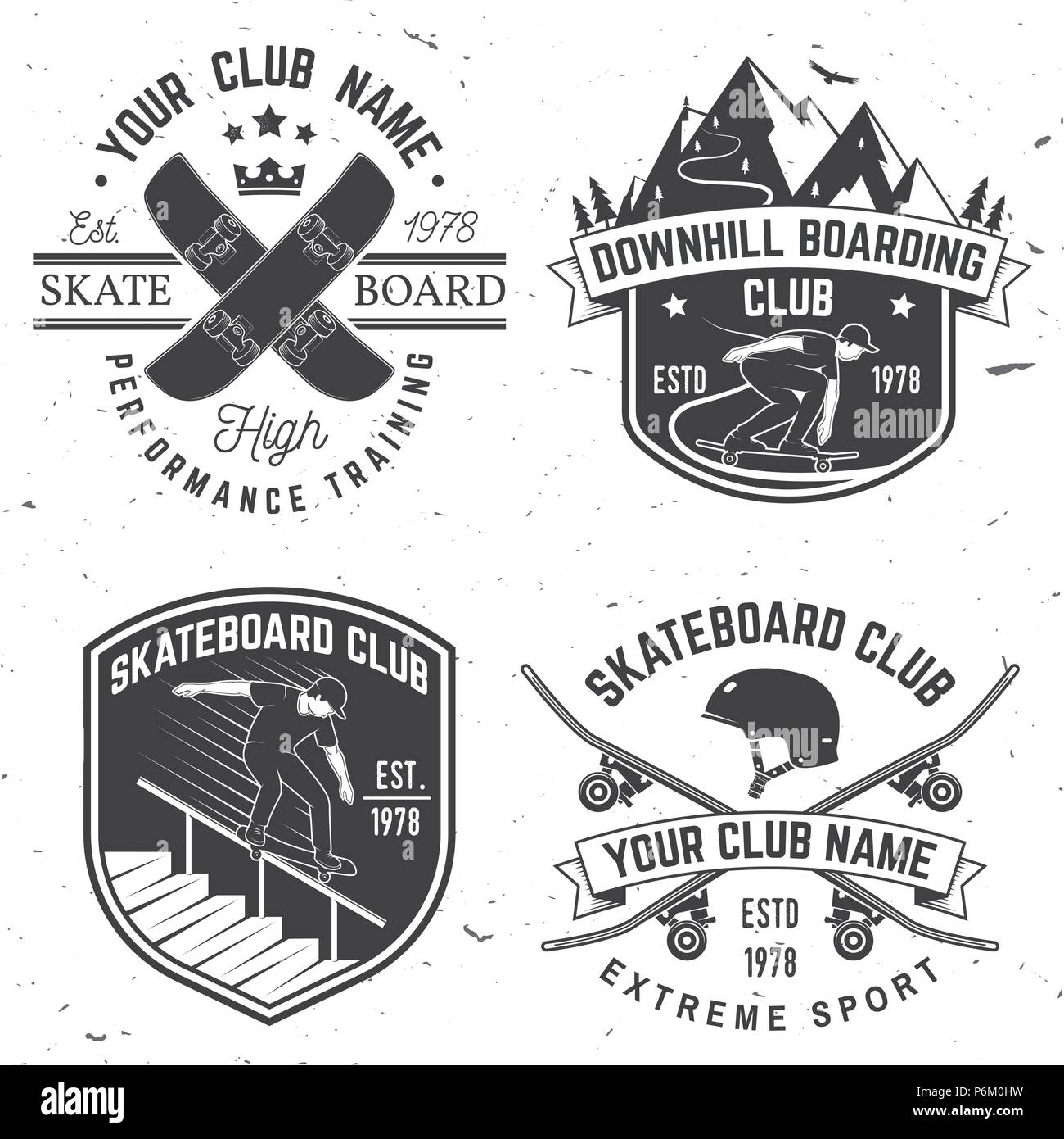 Set of Skateboard and longboard club badges. Vector illustration. For ...