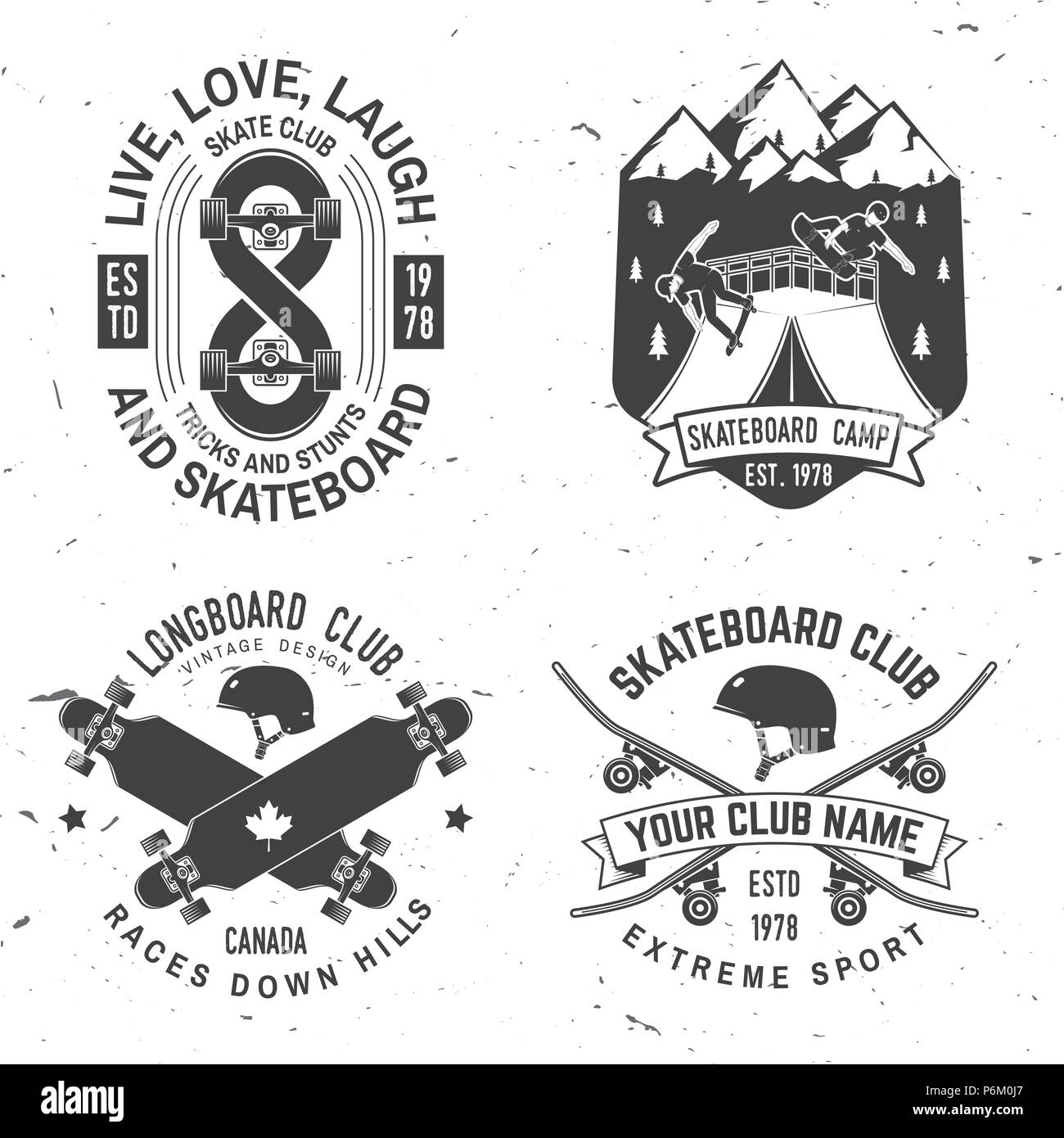 Set of Skateboard and longboard club badges. Vector illustration. For ...