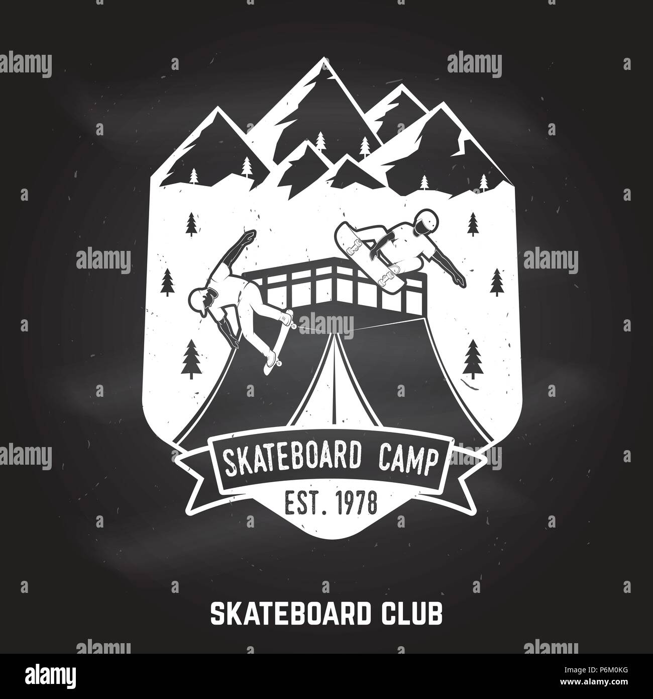 Skateboard club badge on the chalkboard. Vector illustration. Extreme ...