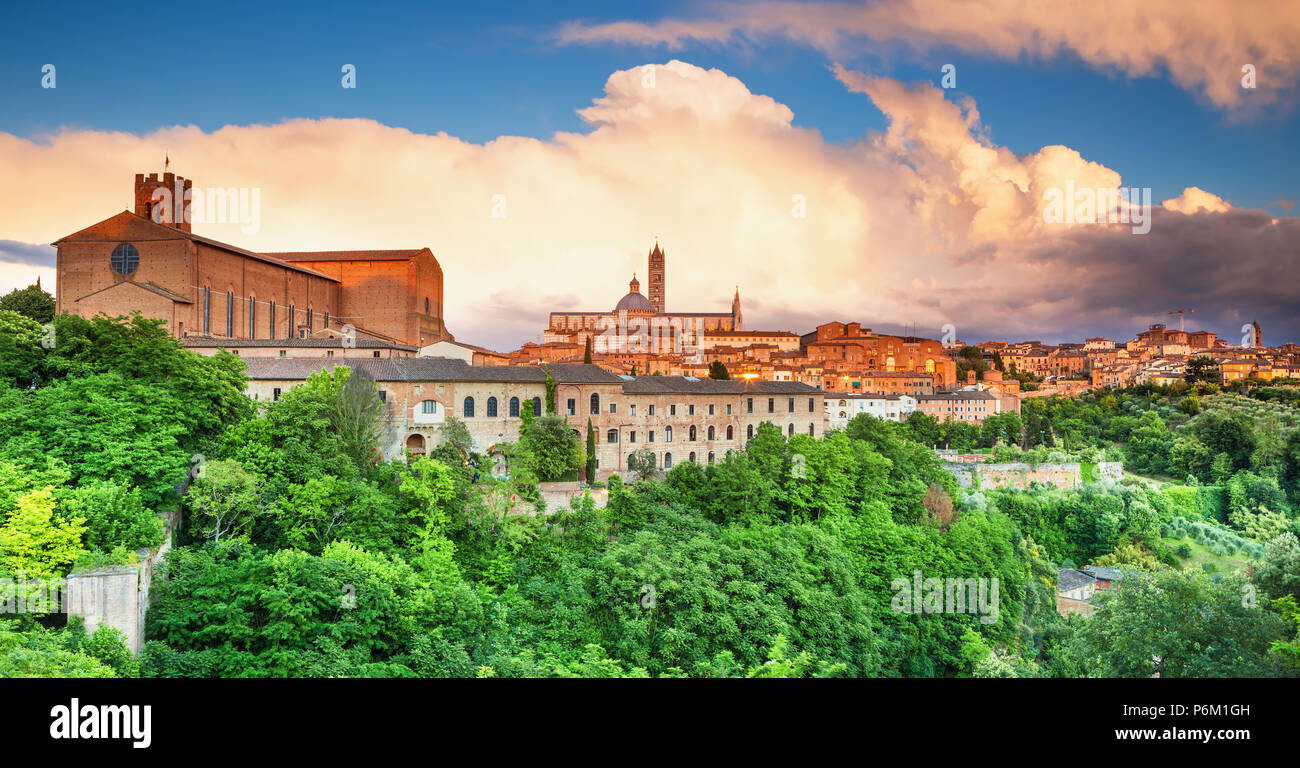 Scenery of Siena, a beautiful medieval town in Tuscany, with view of ...
