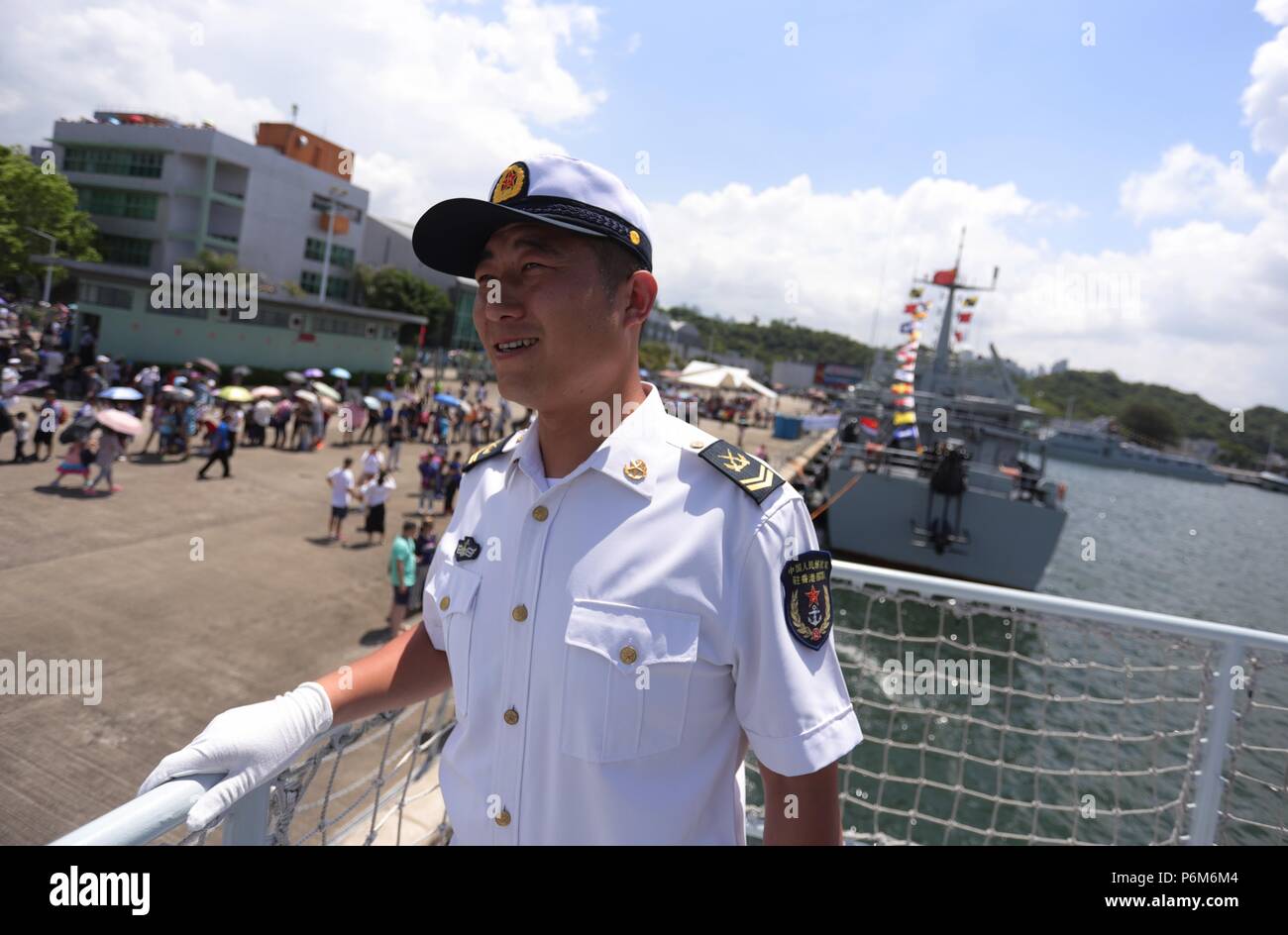 Hong Kong, CHINA. 1st July, 2018. PLA Navy Officer on board the Ship on ...
