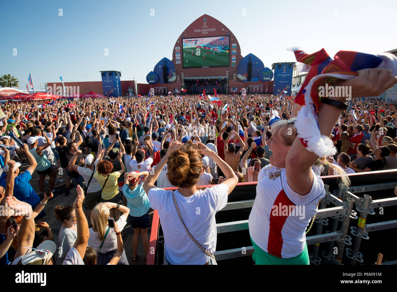 Sochi, Russia. 01st July, 2018. Russian football fans at a public ...