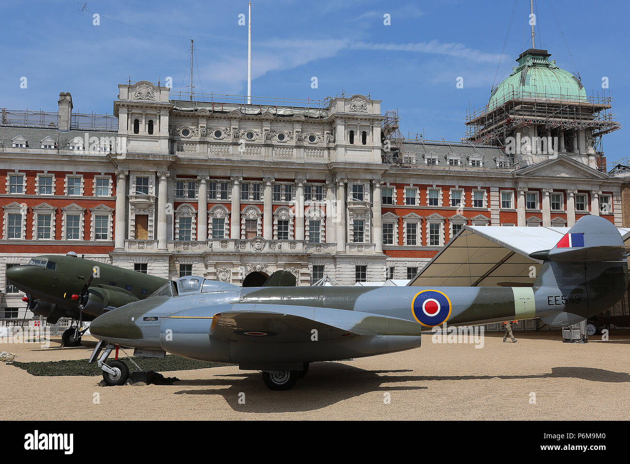 London, UK. 1st Jul, 2018. Douglas DC3 Dakota, Gloster Meteor F4, RAF100 Aircraft Tour London ...