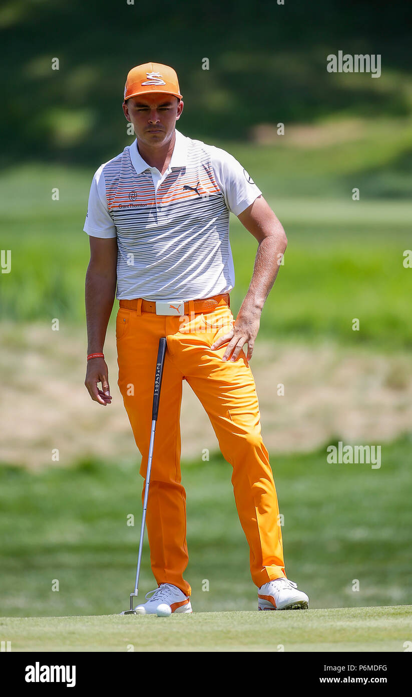 Potomac, MD, USA. 1st July, 2018. Rickie Fowler stands on the 5th green ...