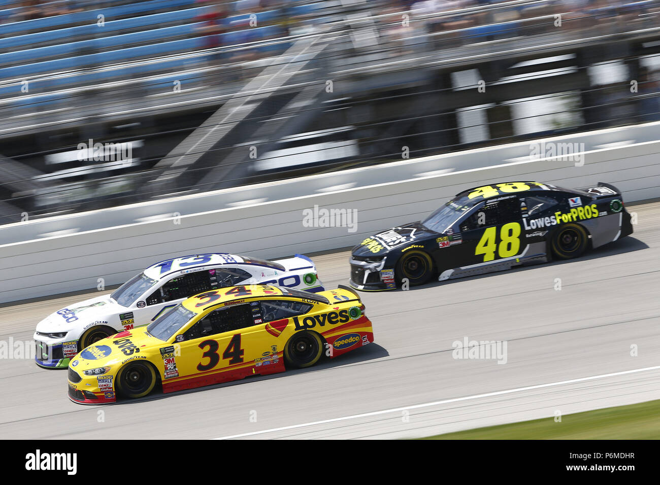Joliet, Illinois, USA. 1st July, 2018. Michael McDowell (34) battles ...