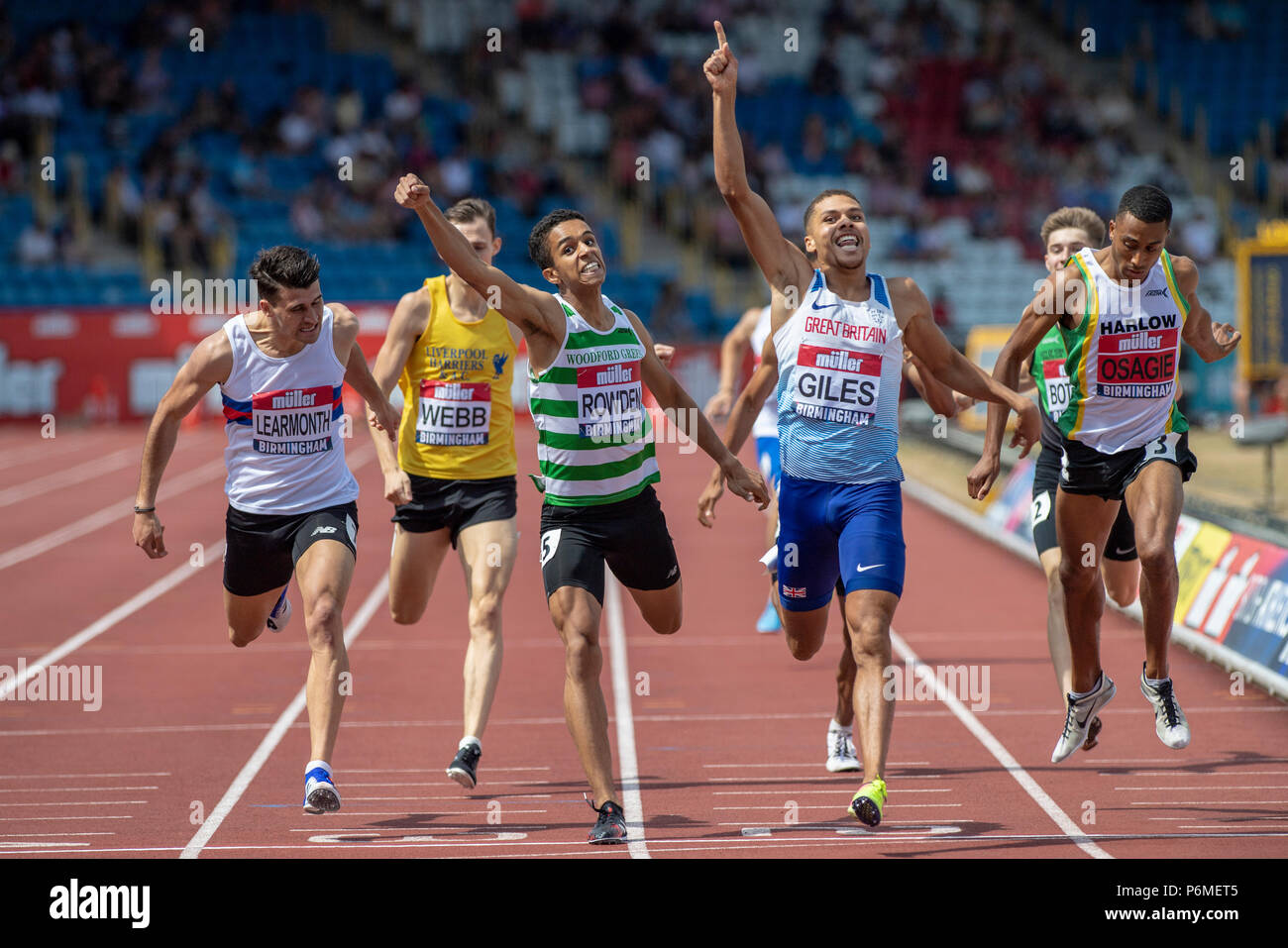 Birmingham, UK. 1st July, 2018. Elliot Giles wins the 800m at the ...