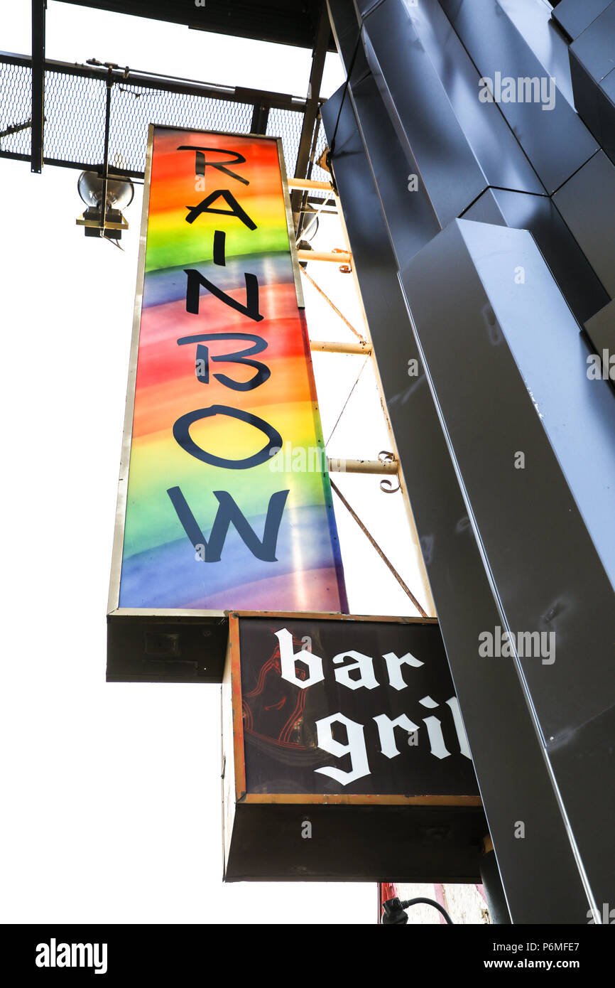 Hollywood, California, USA. 30th June, 2018. The iconic sign of the legendary Rainbow Bar ...