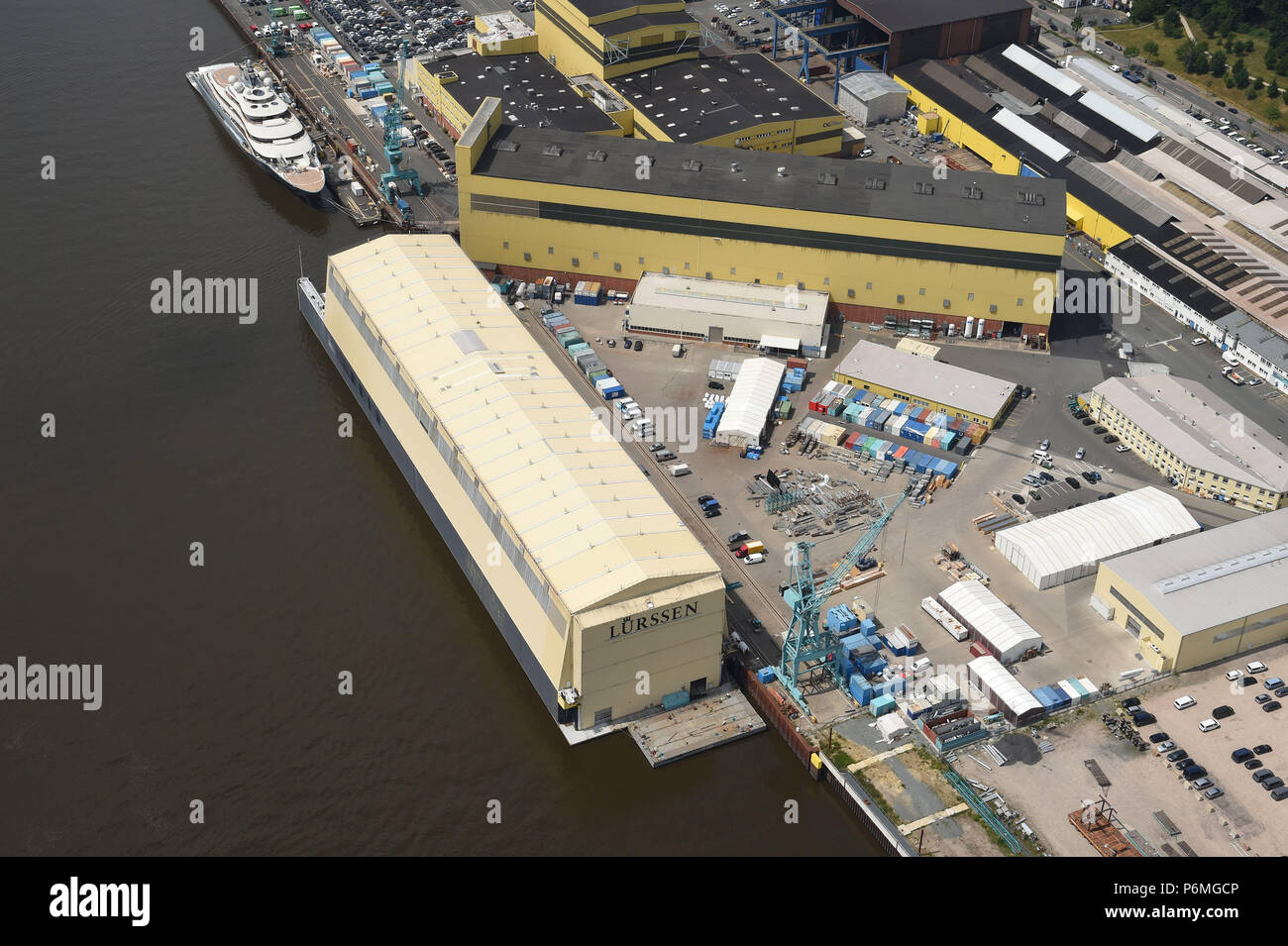 Bremen, Germany. 15th June, 2018. An aerial view shows the mega yacht ...