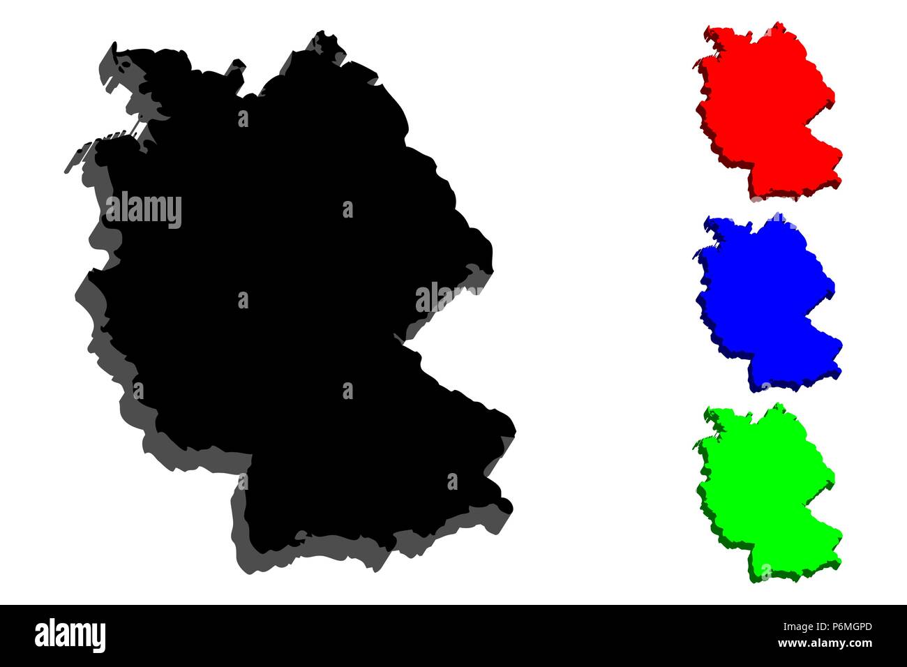3D map of Germany (Federal Republic of Germany) - black, red, blue and ...