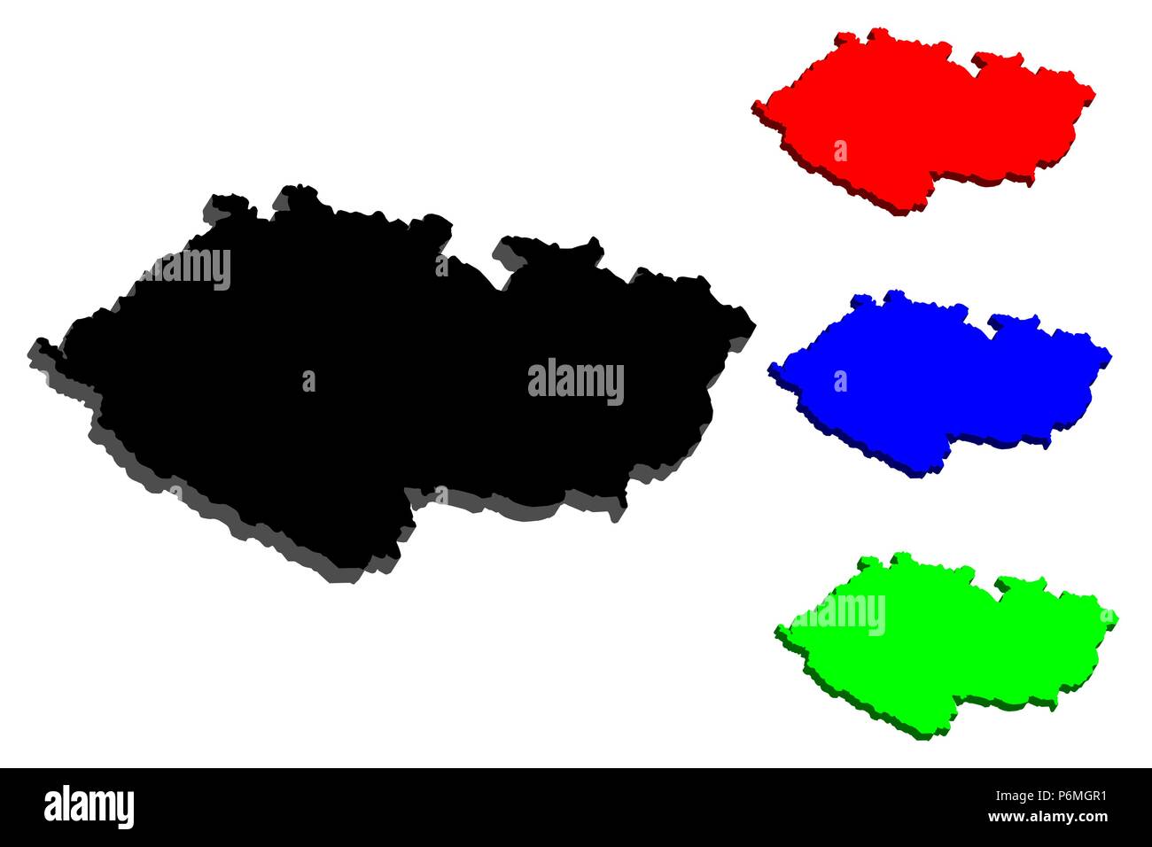 3D map of Czech Republic (Czechia) - black, red, blue and green ...
