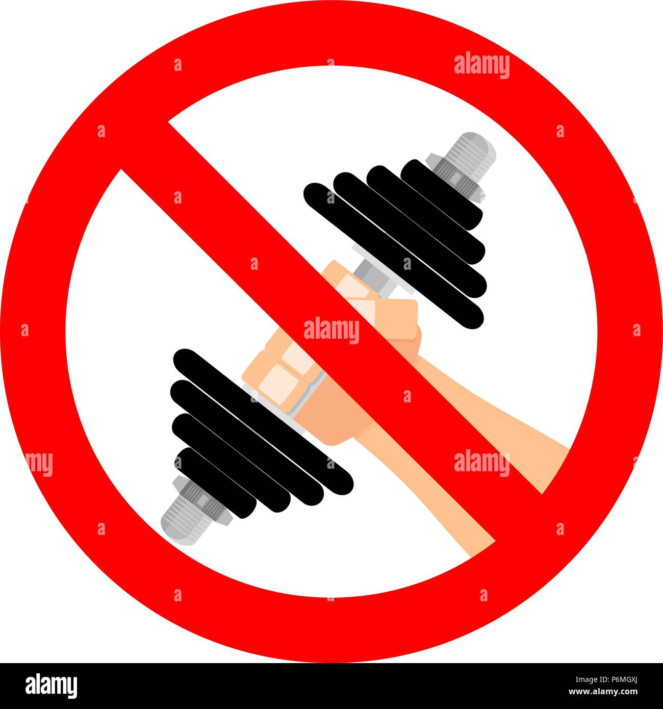 Warning symbol training with barbell. Bodybuilder prohibited, stop gym ...