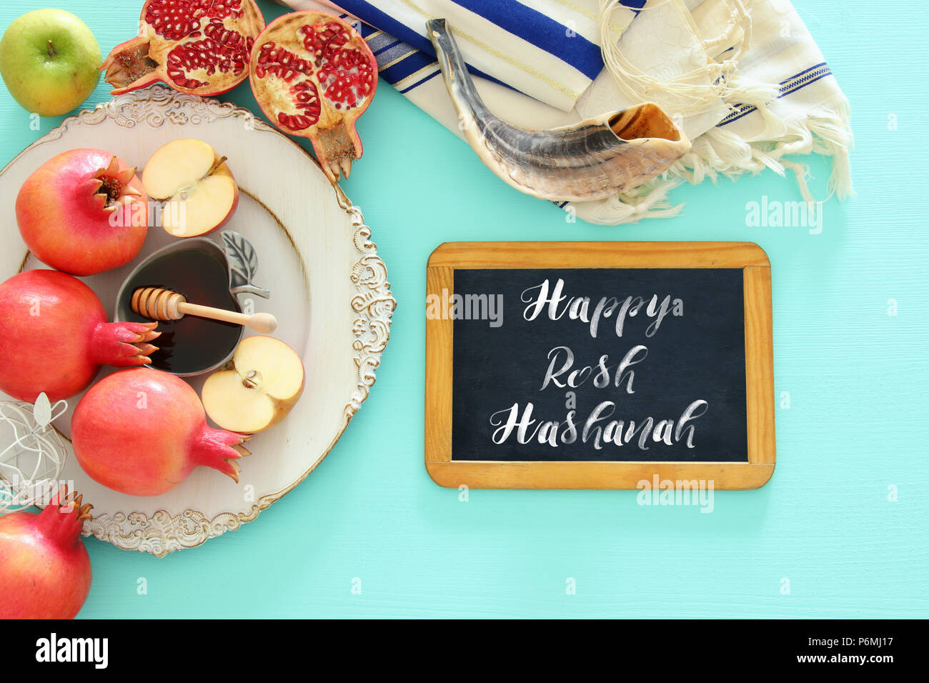 Rosh hashanah (jewish New Year holiday) concept. Traditional symbols ...