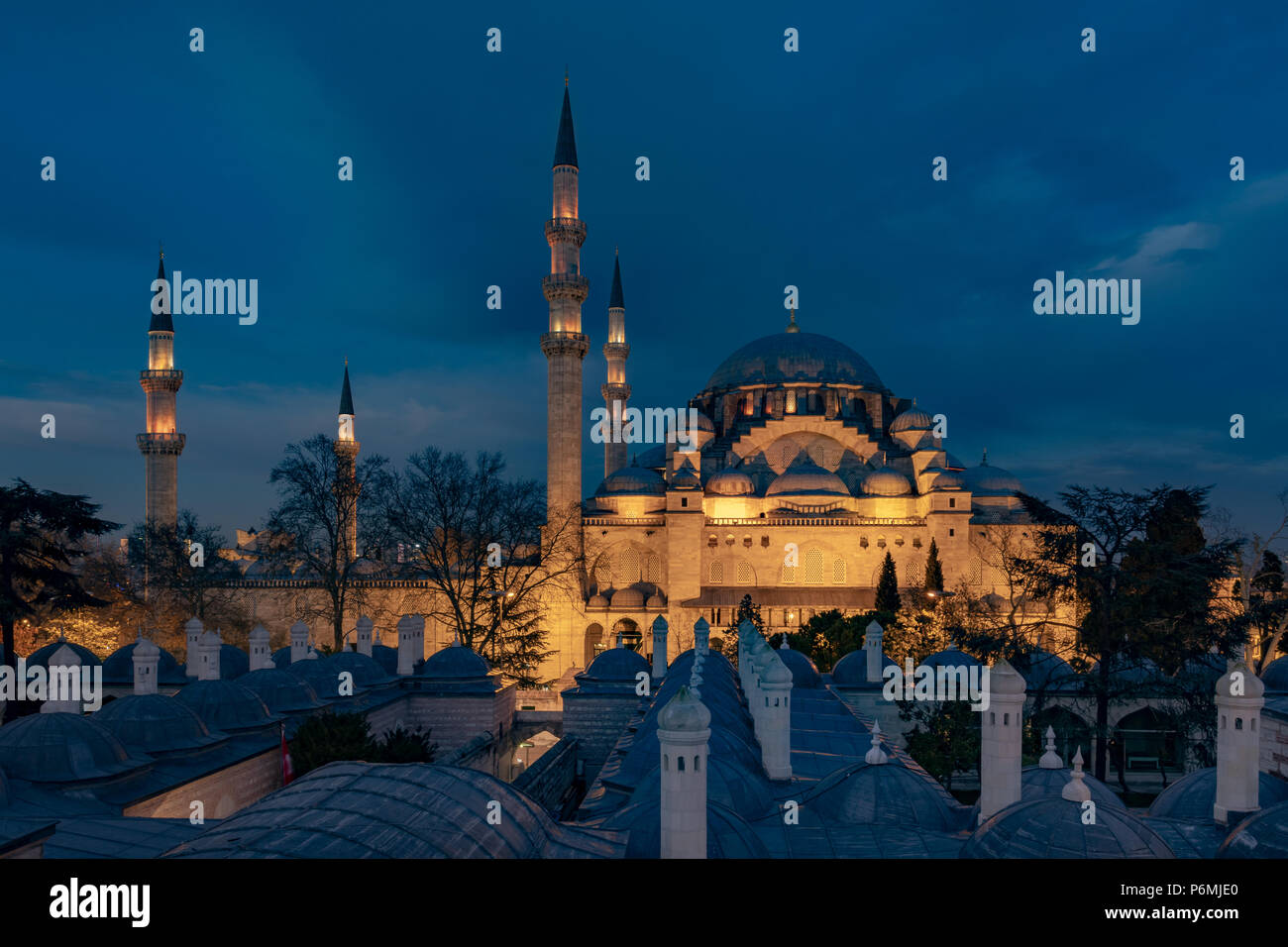 The Suleymaniye Mosque Complex at blue hour in Istanbul,Turkey Stock ...