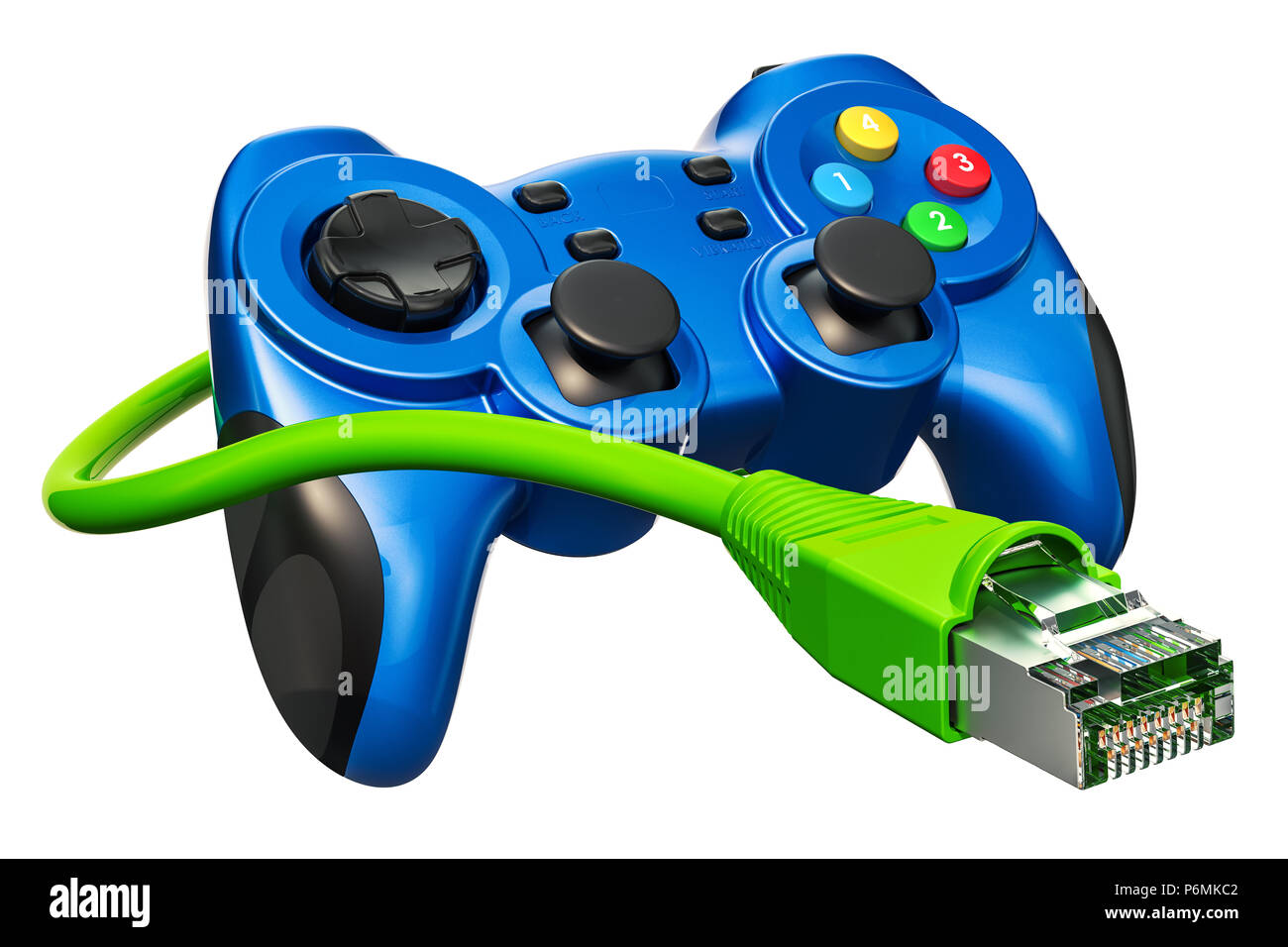 Gamepad, game controller with lan cable. 3D rendering isolated on white ...