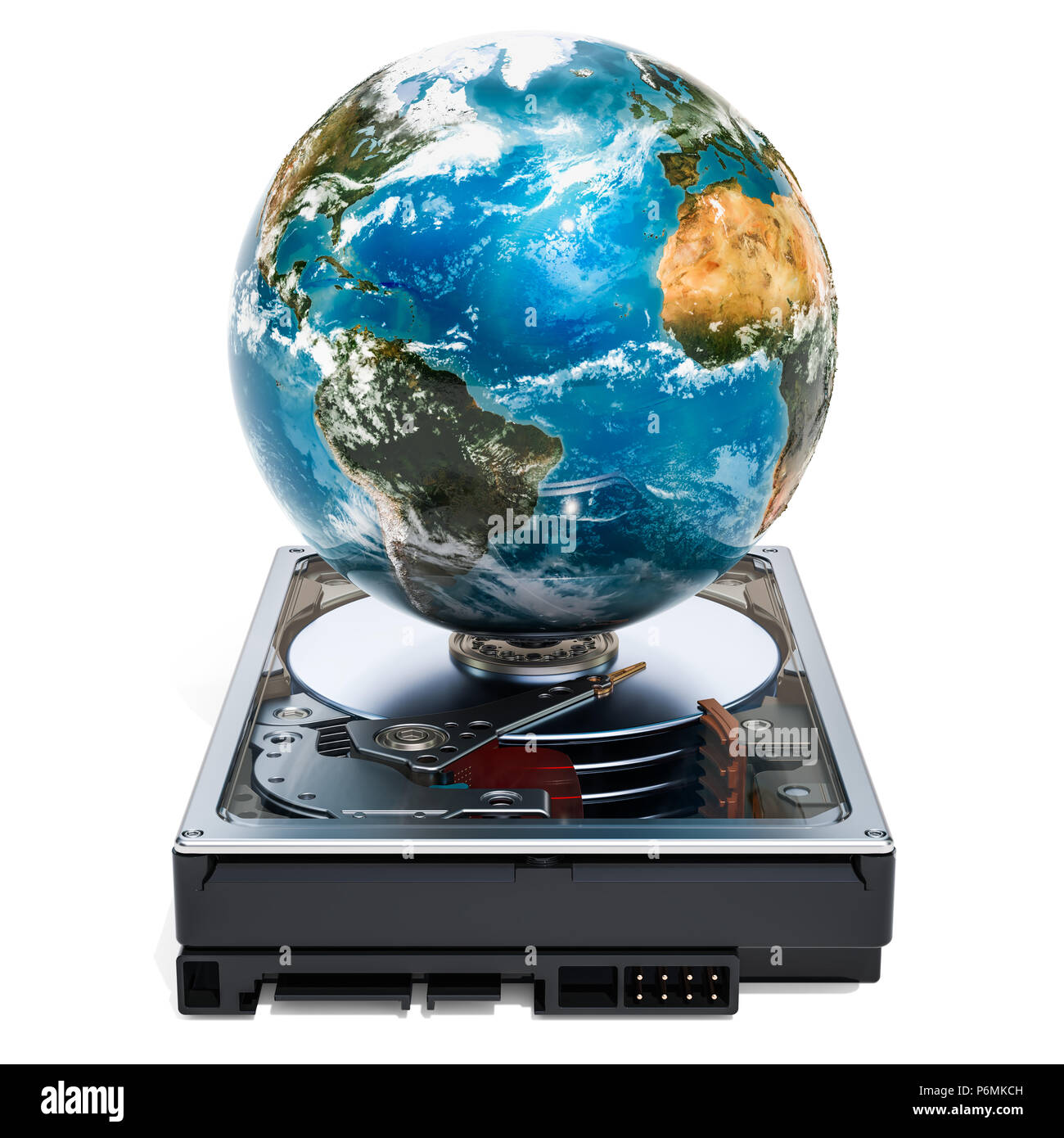 Hard Disk Drive HDD with Earth Globe. Storage concept, 3D rendering ...