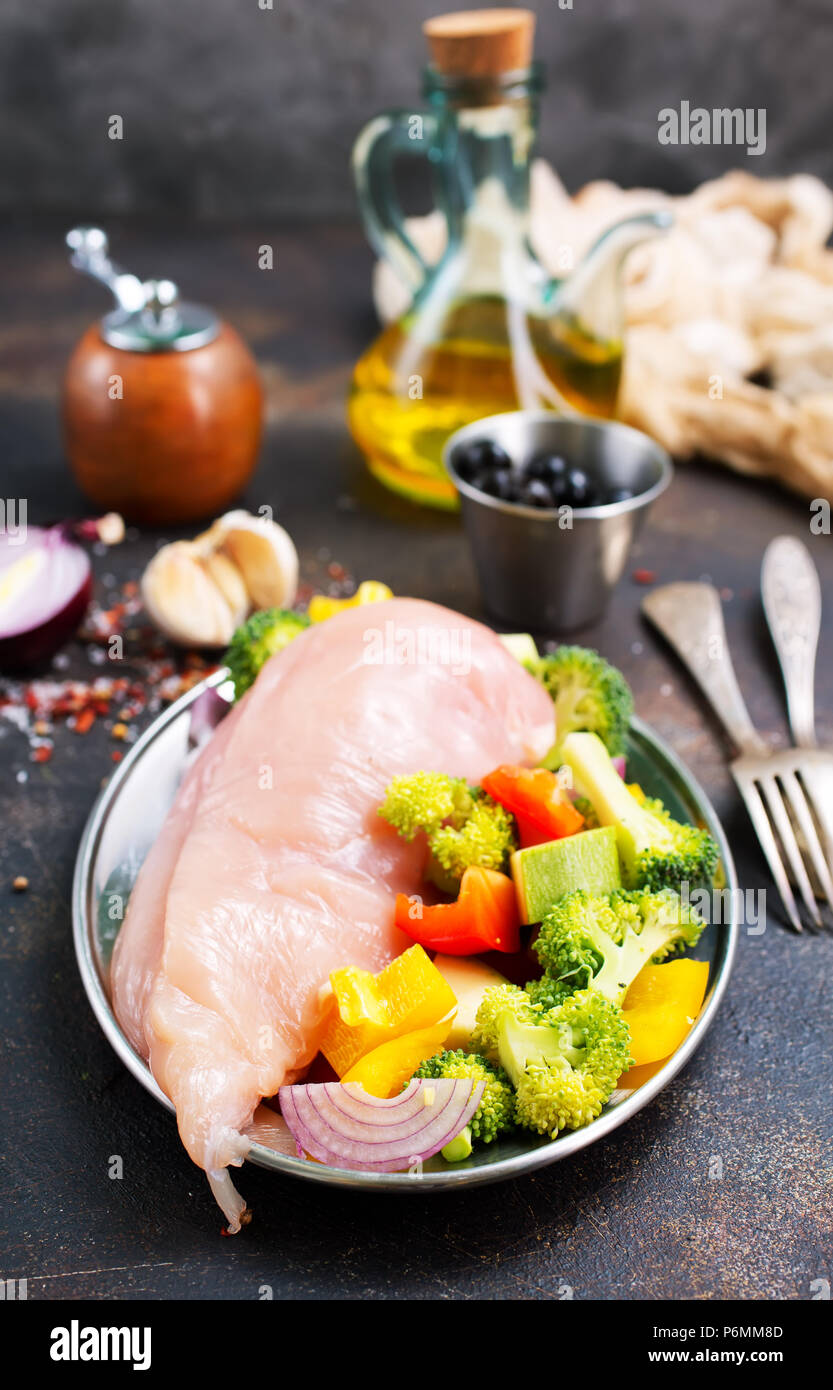 Raw chicken fillets frying in hi-res stock photography and images - Alamy