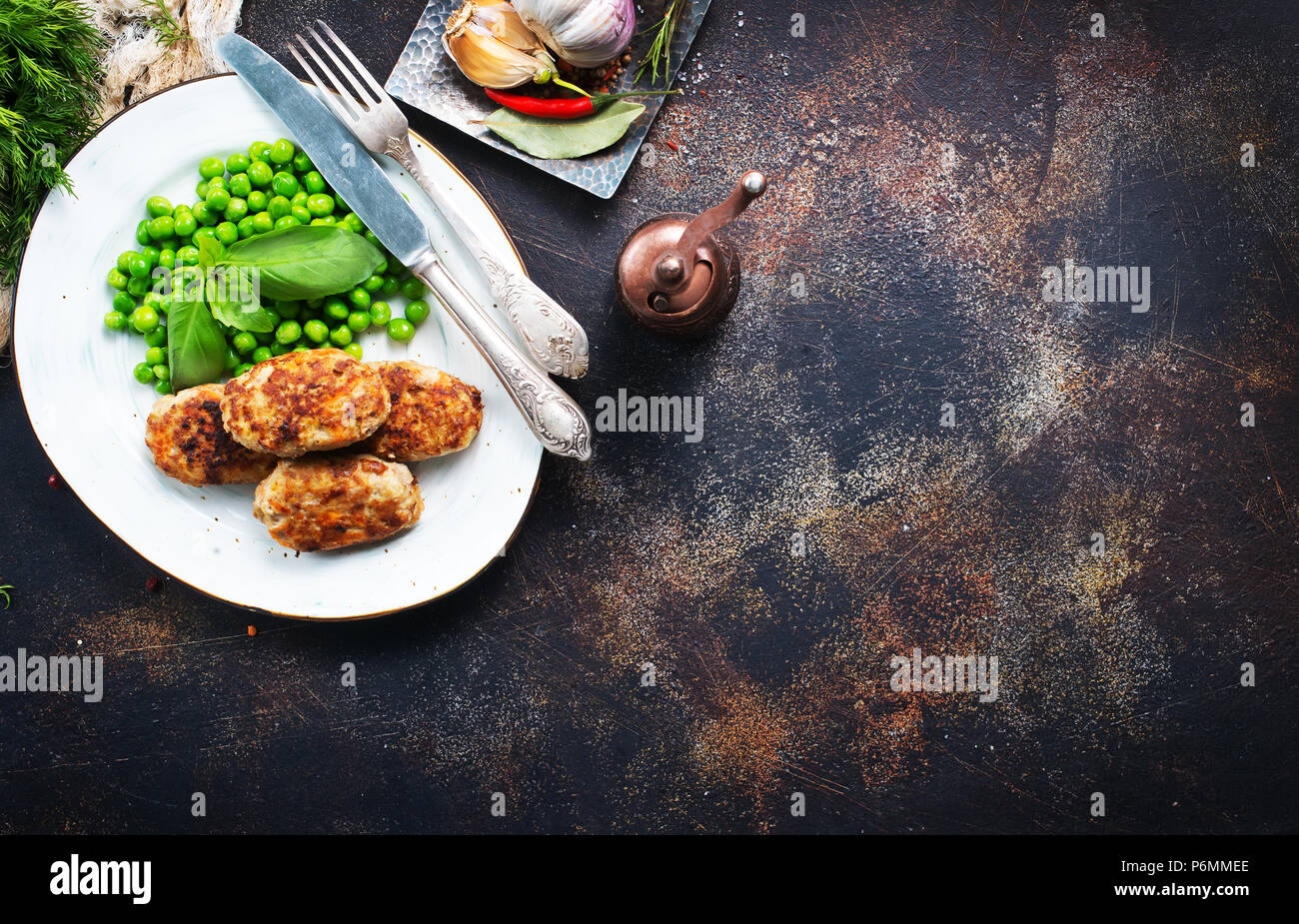 fried cutlets with green pea, cutlets with pea Stock Photo - Alamy