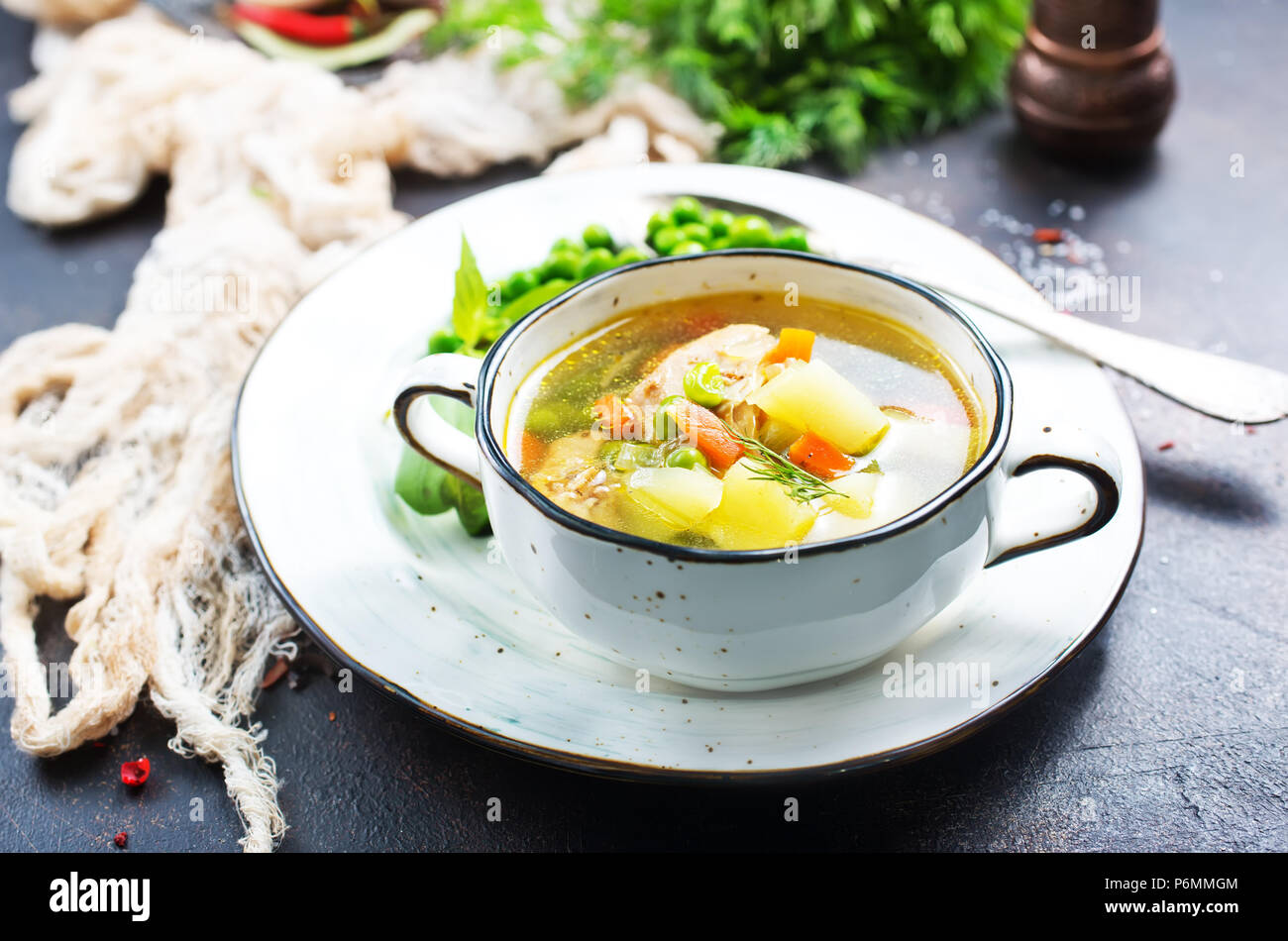 fresh soup with green pea, diet soup Stock Photo - Alamy