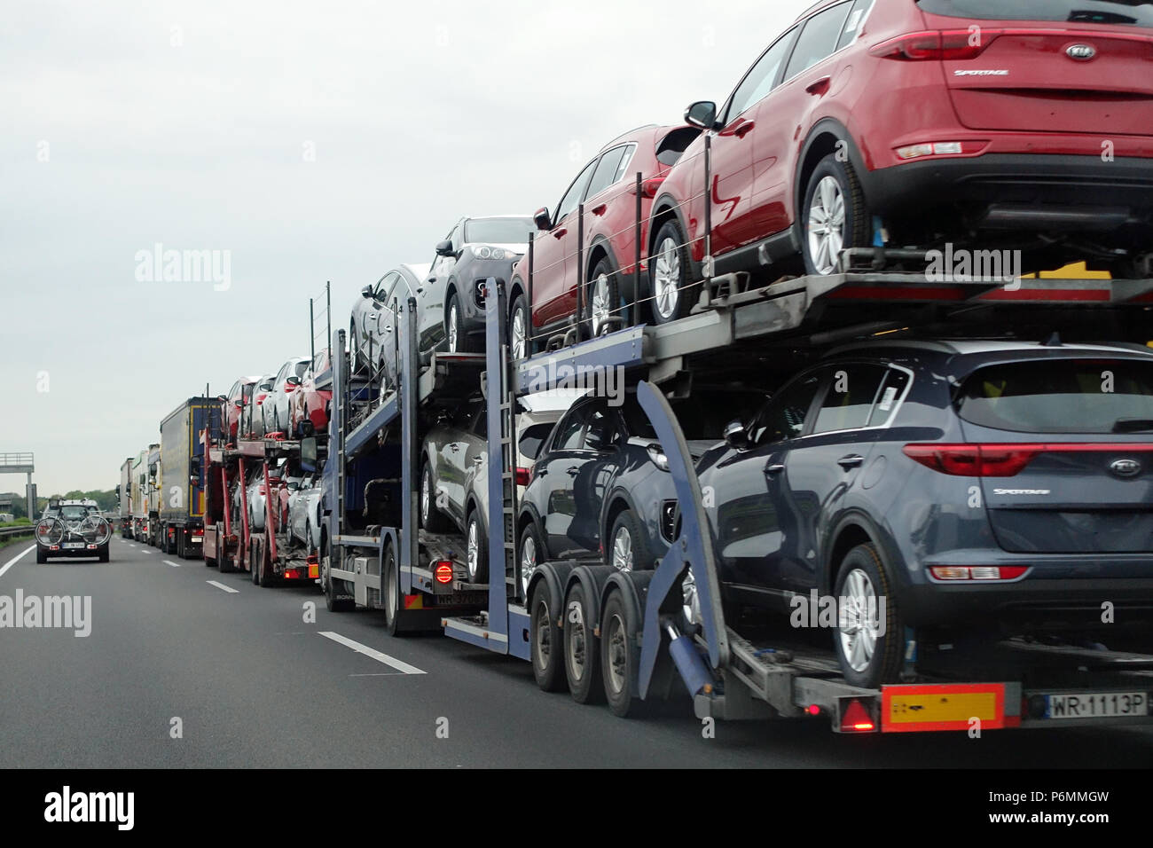 Michendorf, Germany, truck traffic jam on the A10 towards the south ...
