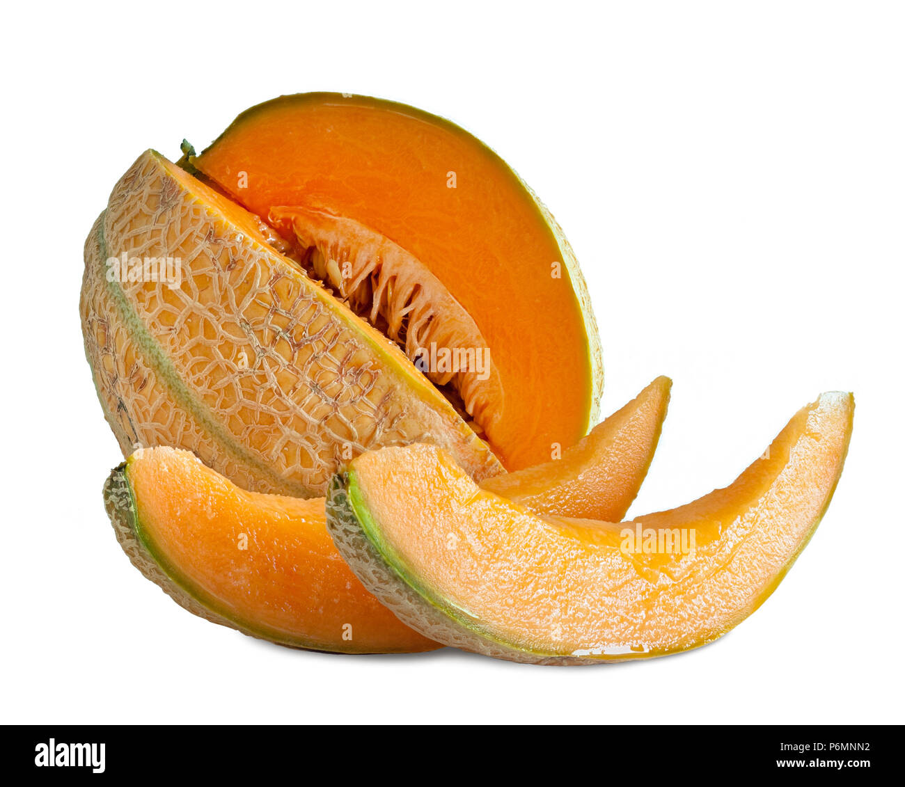 Cantaloupe melon isolated on white background. Melon is a climbing ...