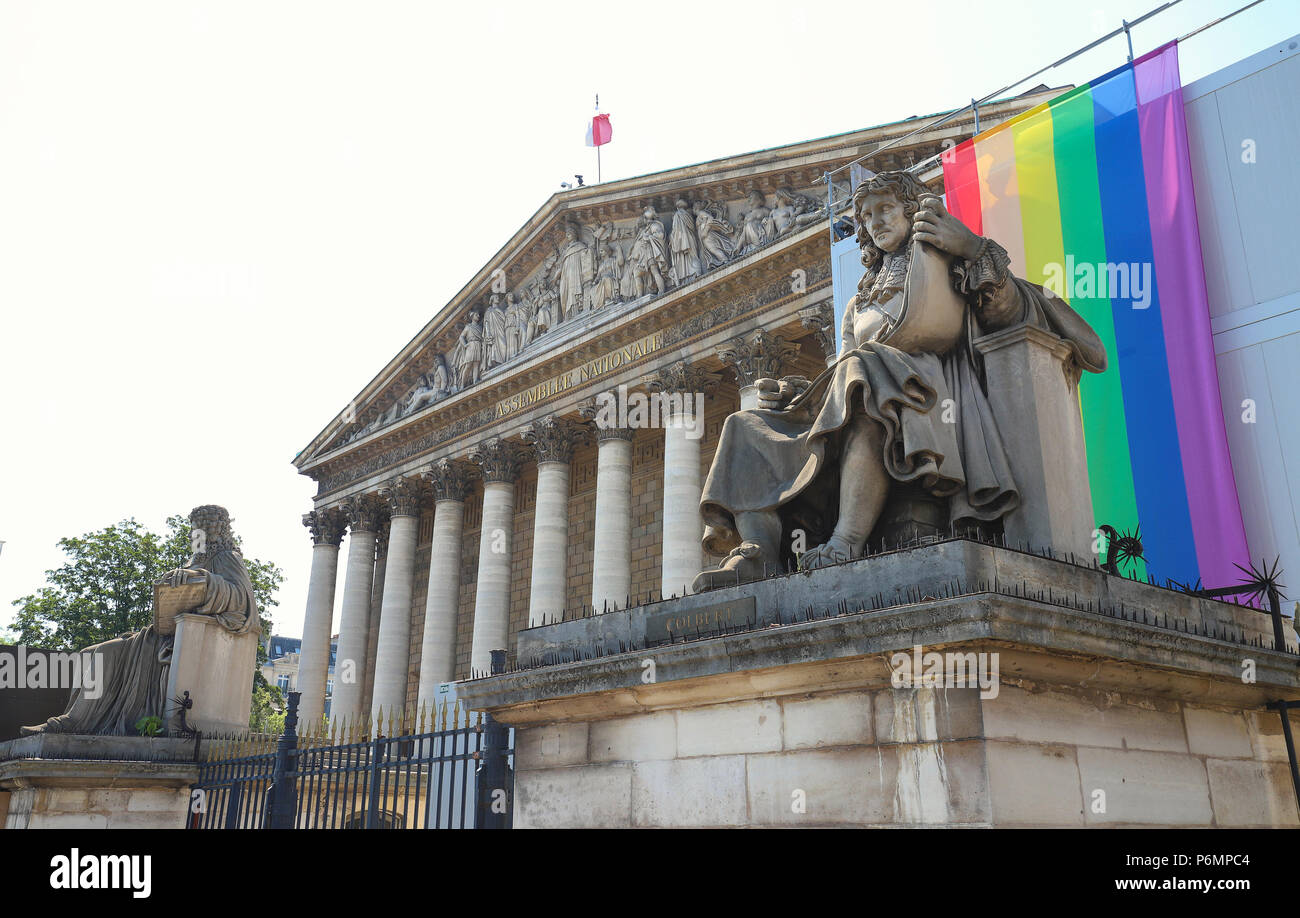 The French national Assembly decorated with rainbow LGBT flag , Paris ...