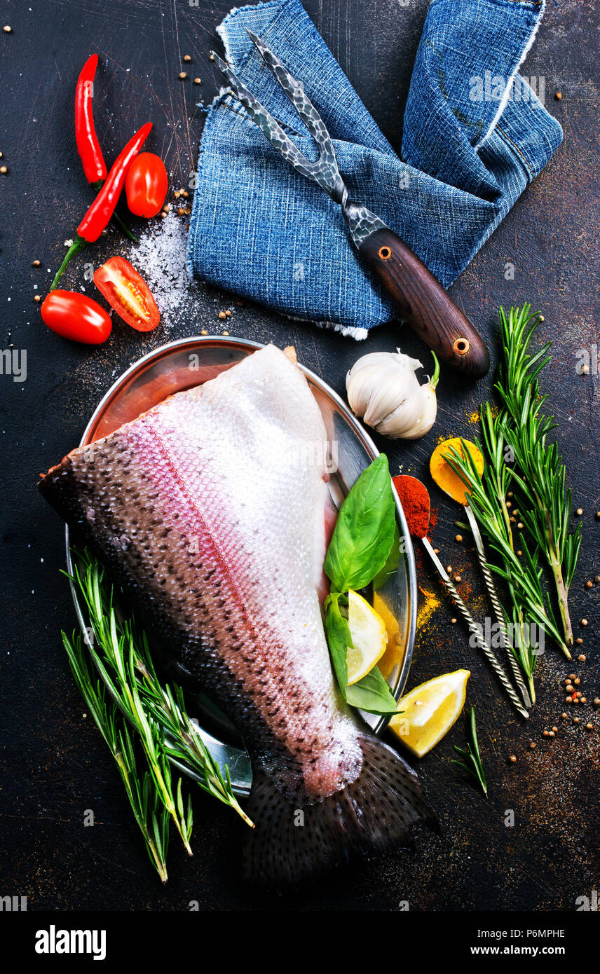 salmon fish with salt and spice, stock photo Stock Photo - Alamy