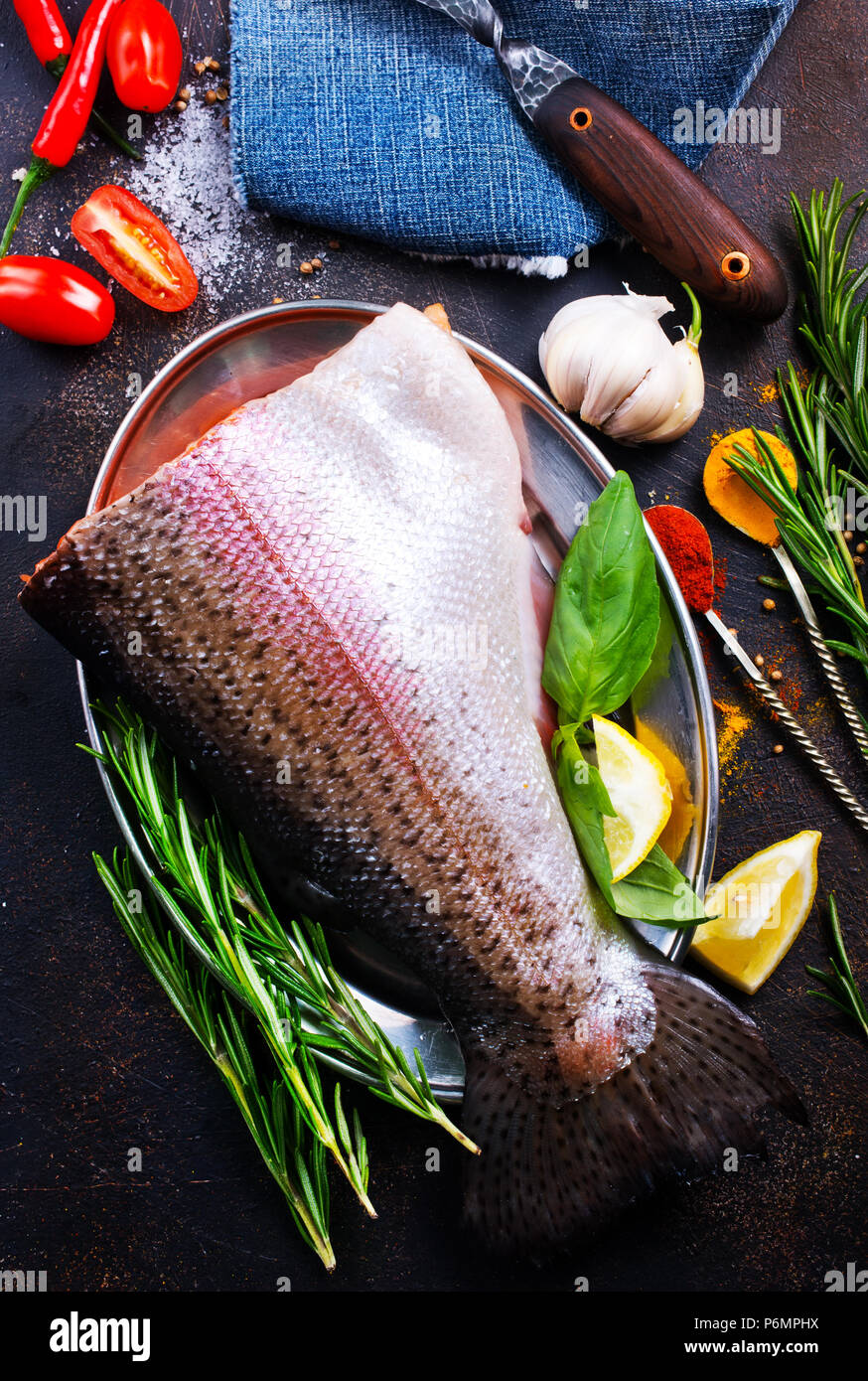 salmon fish with salt and spice, stock photo Stock Photo - Alamy