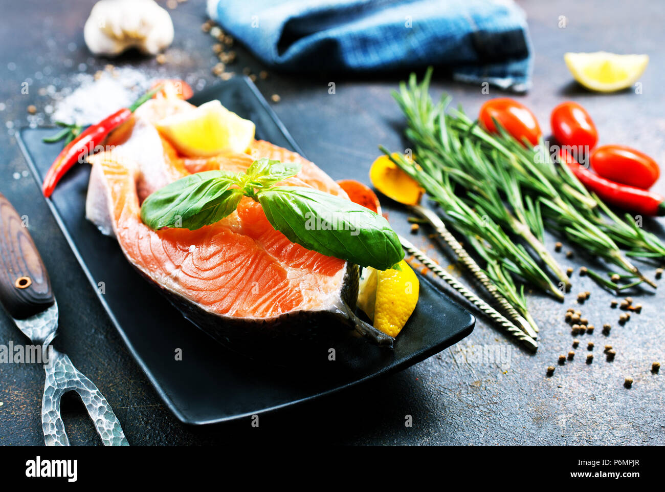 salmon fish with salt and spice, stock photo Stock Photo - Alamy