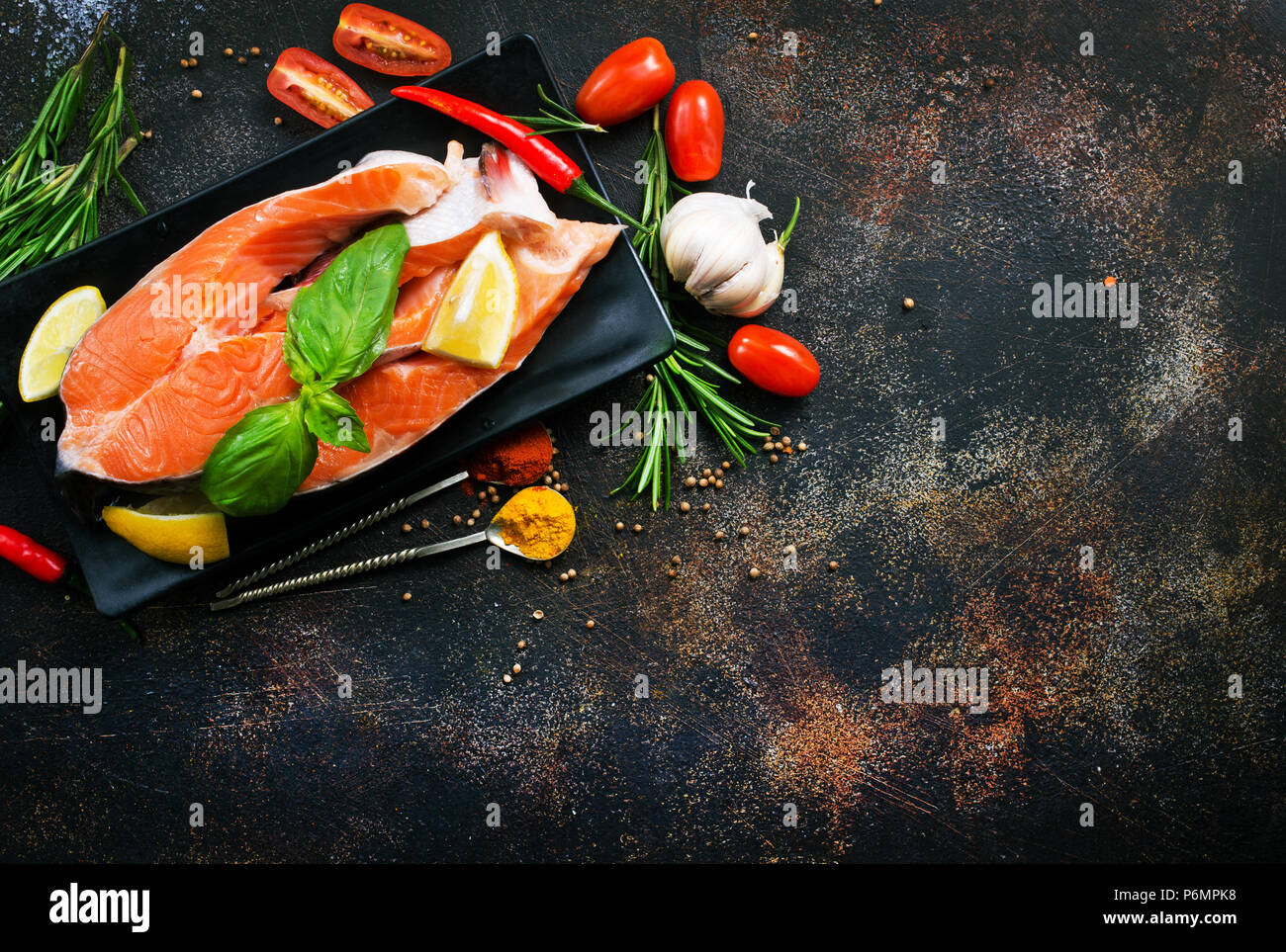 salmon fish with salt and spice, stock photo Stock Photo - Alamy