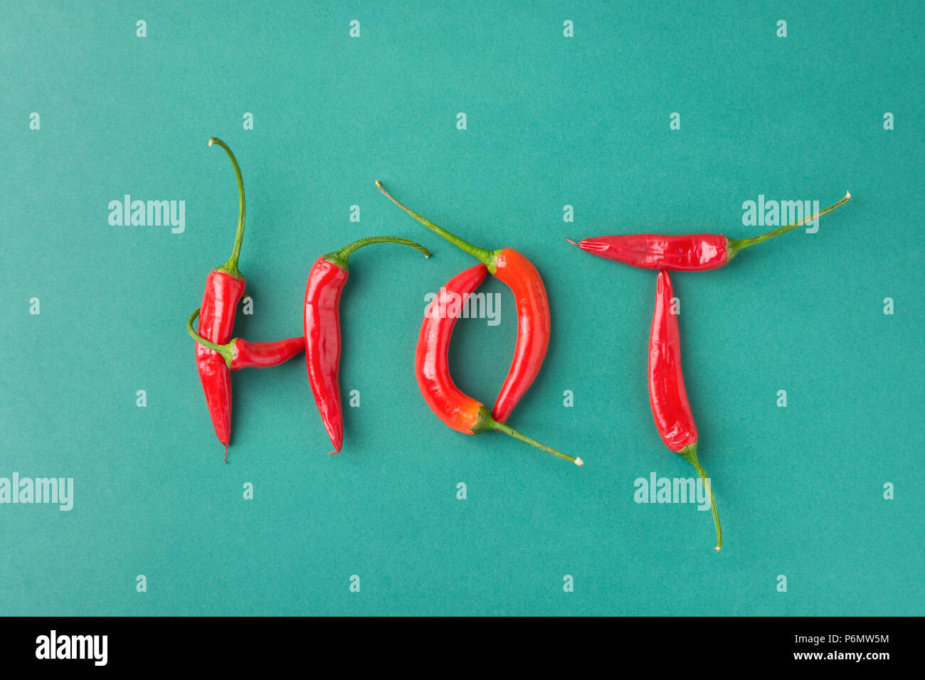 Food Lettering Typography. Word Hot Made from Red Spicy Chili Peppers ...