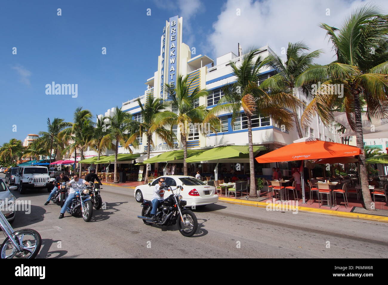 The art deco Breakwater building on Ocean Drive in Miami Beach, Florida ...