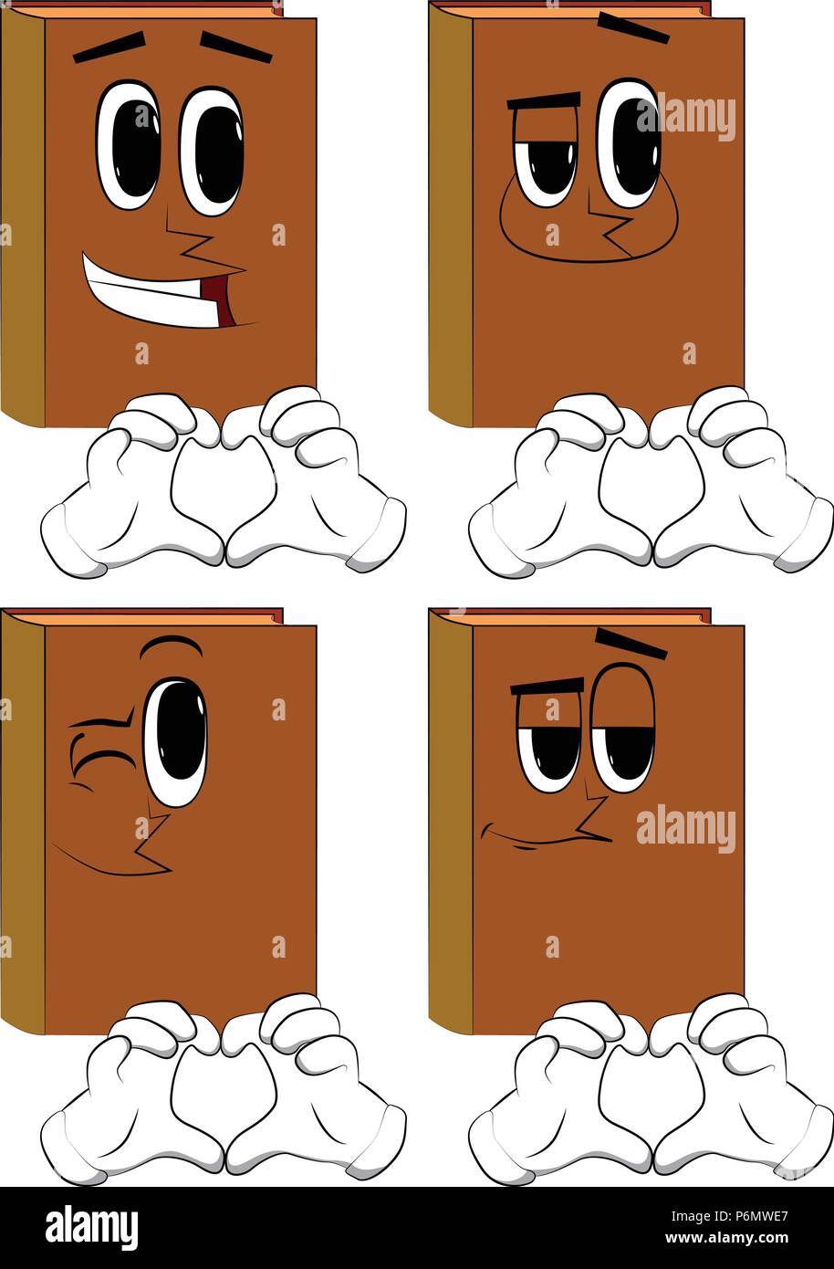 Books with heart shape hand gesture. Cartoon book collection with happy ...