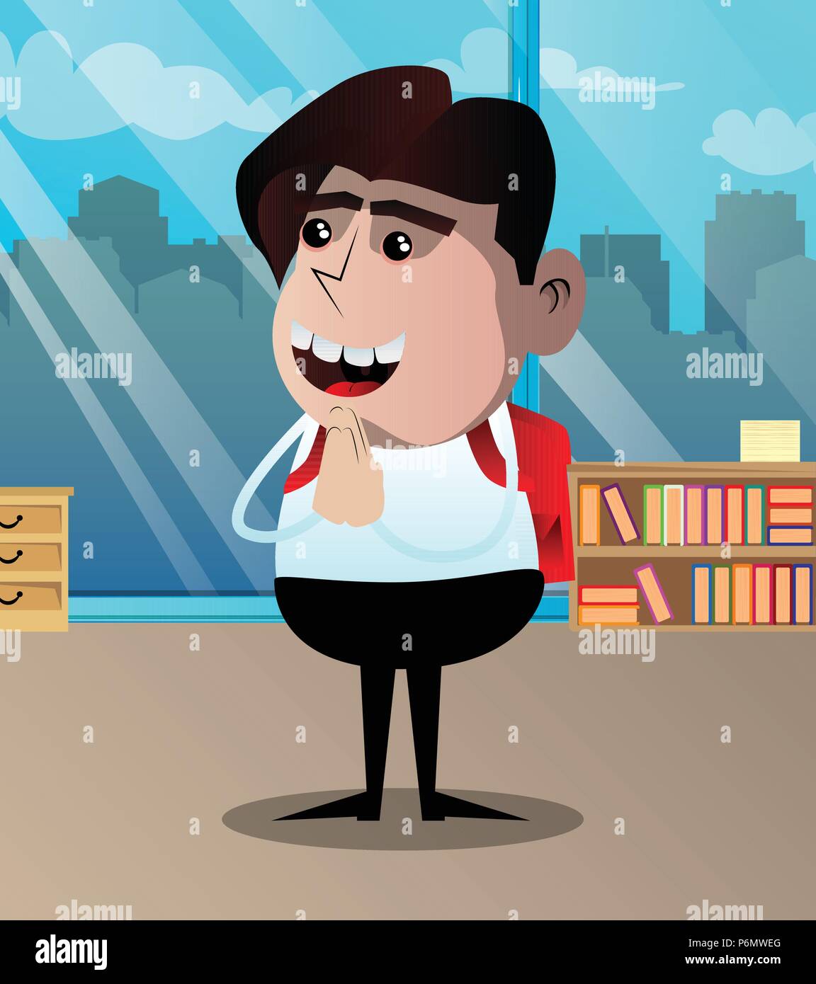 Schoolboy with praying hands. Vector cartoon character illustration ...