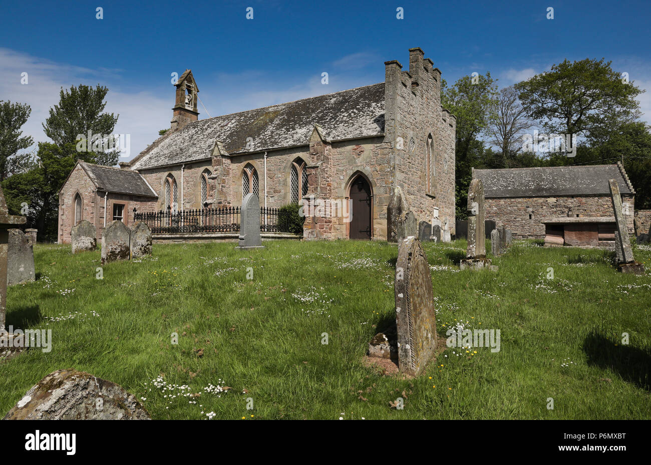 The Kirk and tithe barn at Foulden in the Scottish Borders Stock Photo ...