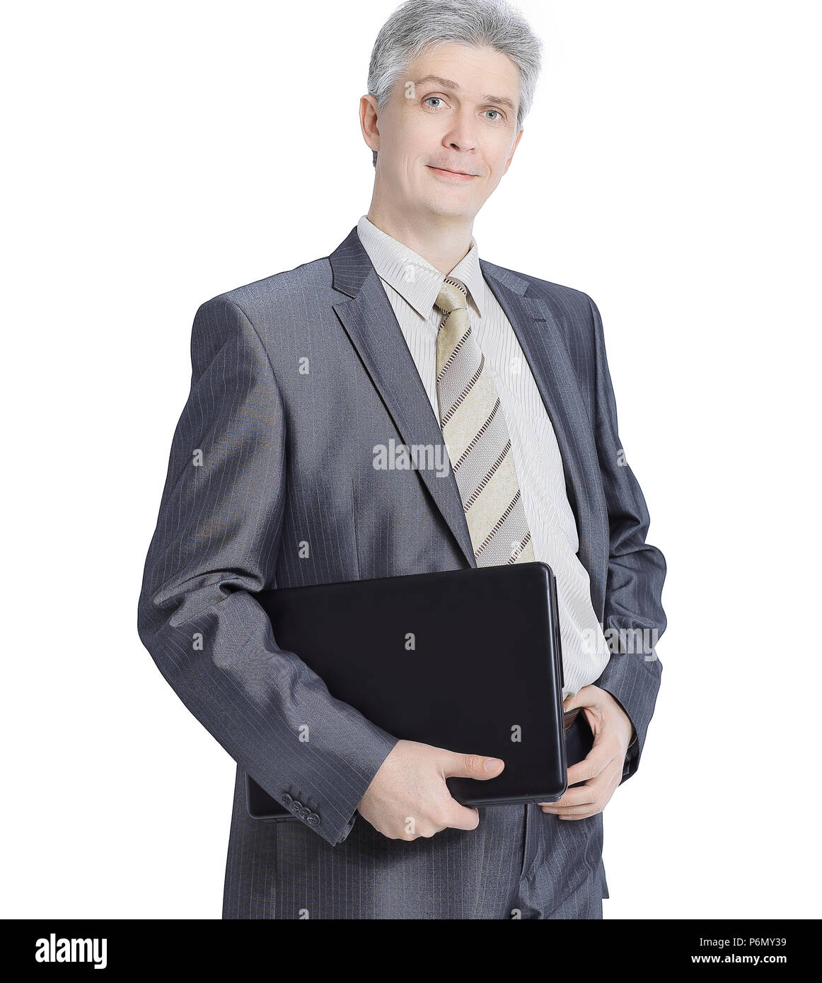 successful businessman with leather folder.isolated on white background ...