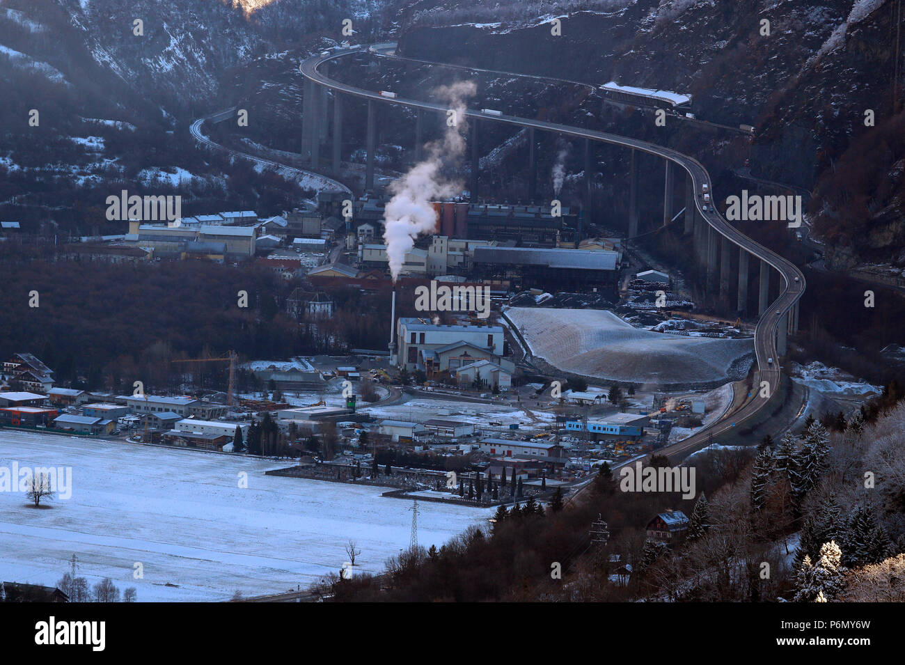 French Alps. Factory and highway. France Stock Photo - Alamy