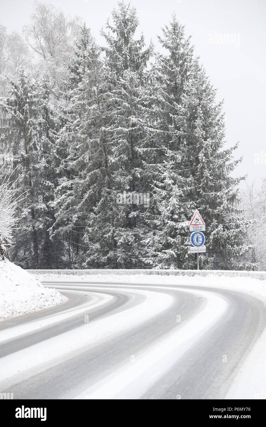 Mountain road in winter. Road signs. Saint-Gervais. France Stock Photo ...