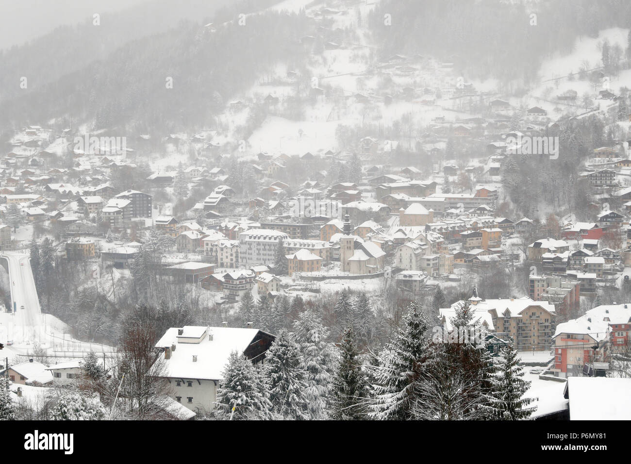 General view of Saint-Gervais Mont-Blanc in winter. France Stock Photo ...