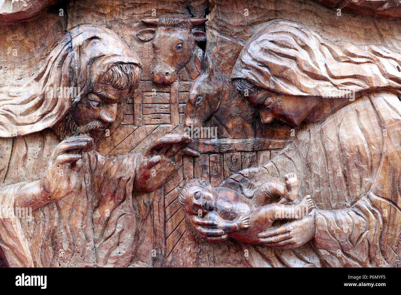 Nativity of Christ. Wood carving. Aosta. Italy Stock Photo - Alamy