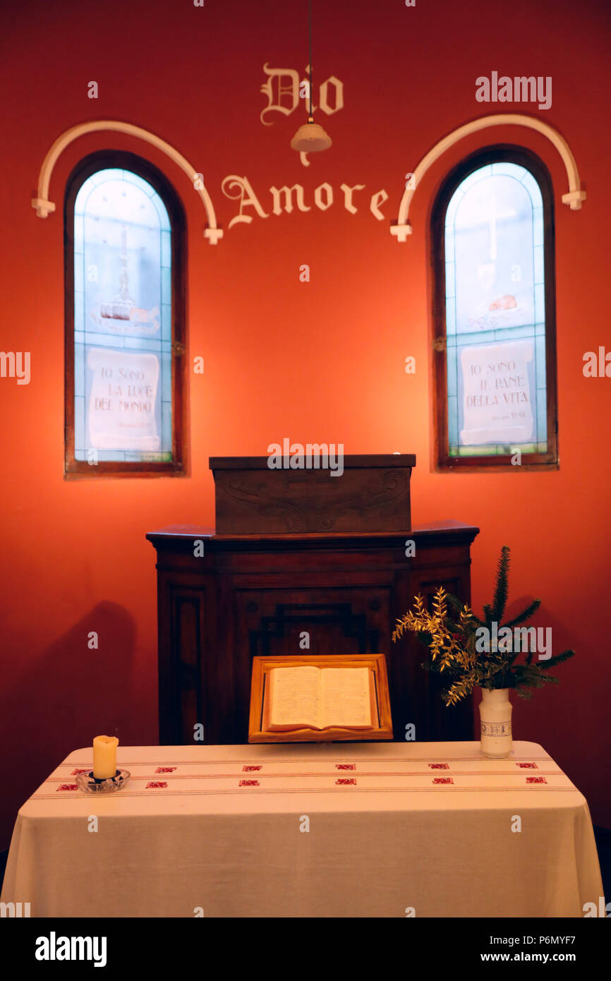Protestant church. Altar and bible. Aosta. Italy Stock Photo - Alamy