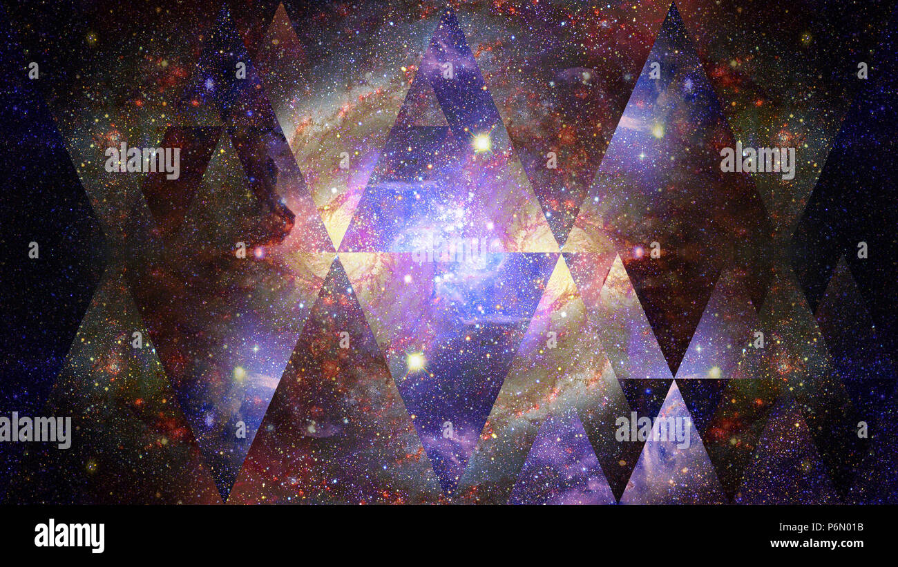 Universe, nebula, galaxy and the sacred geometry collage. Abstract ...