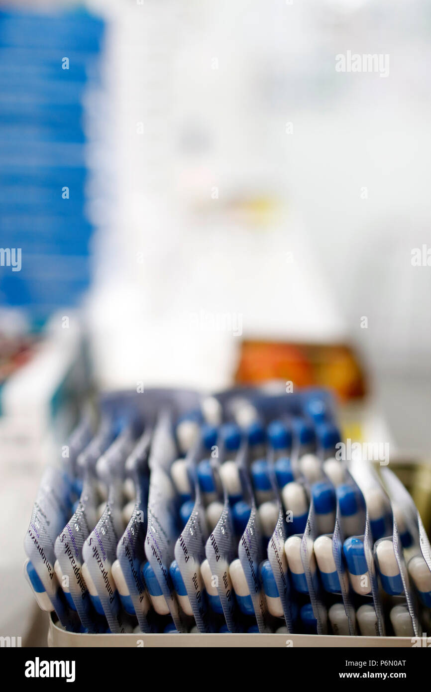 Hospital pharmacy. Drugs blister packs. Ho Chi Minh City. Vietnam Stock ...