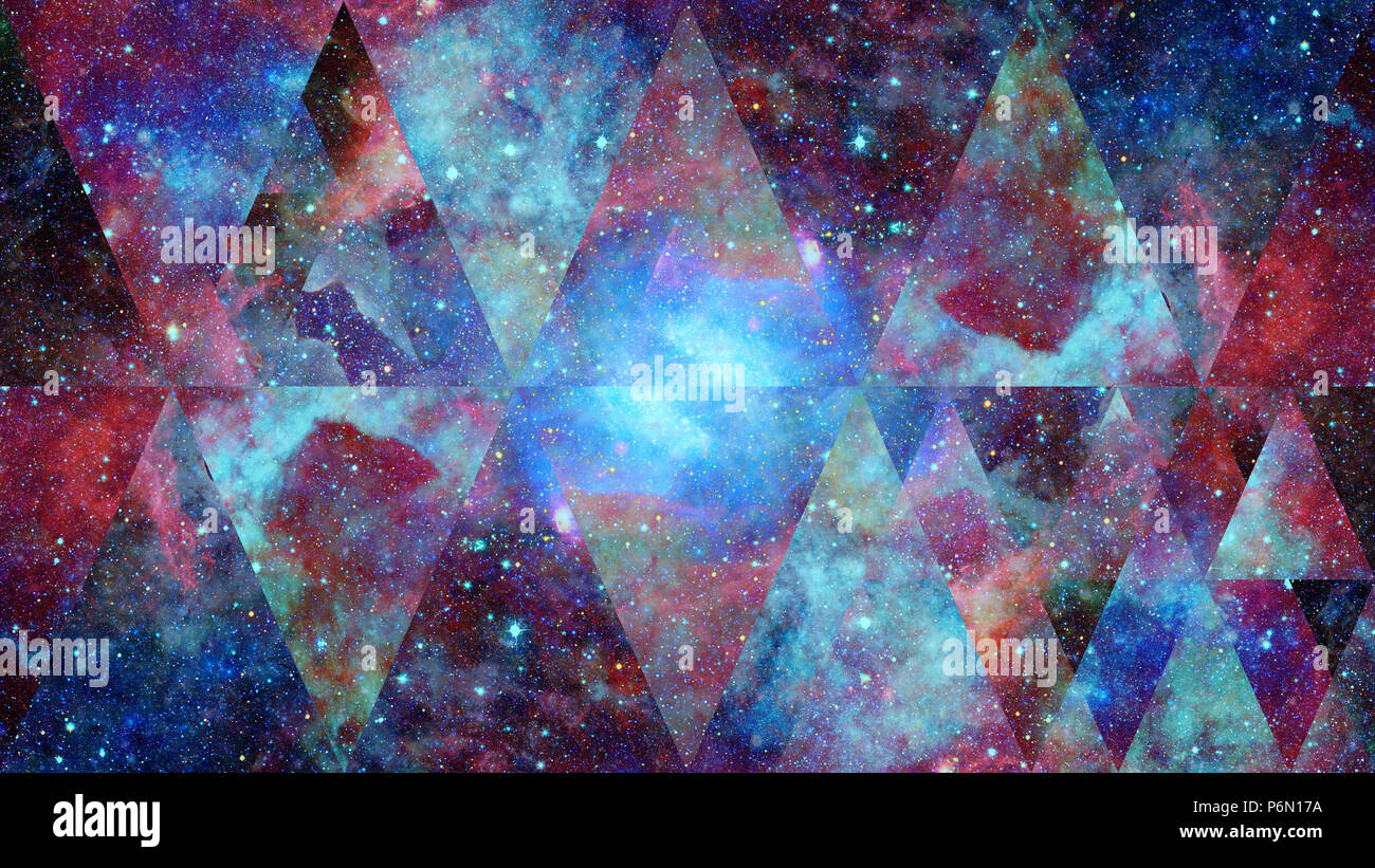 Image of the nebula, galaxy and the sacred geometry collage. Abstract ...