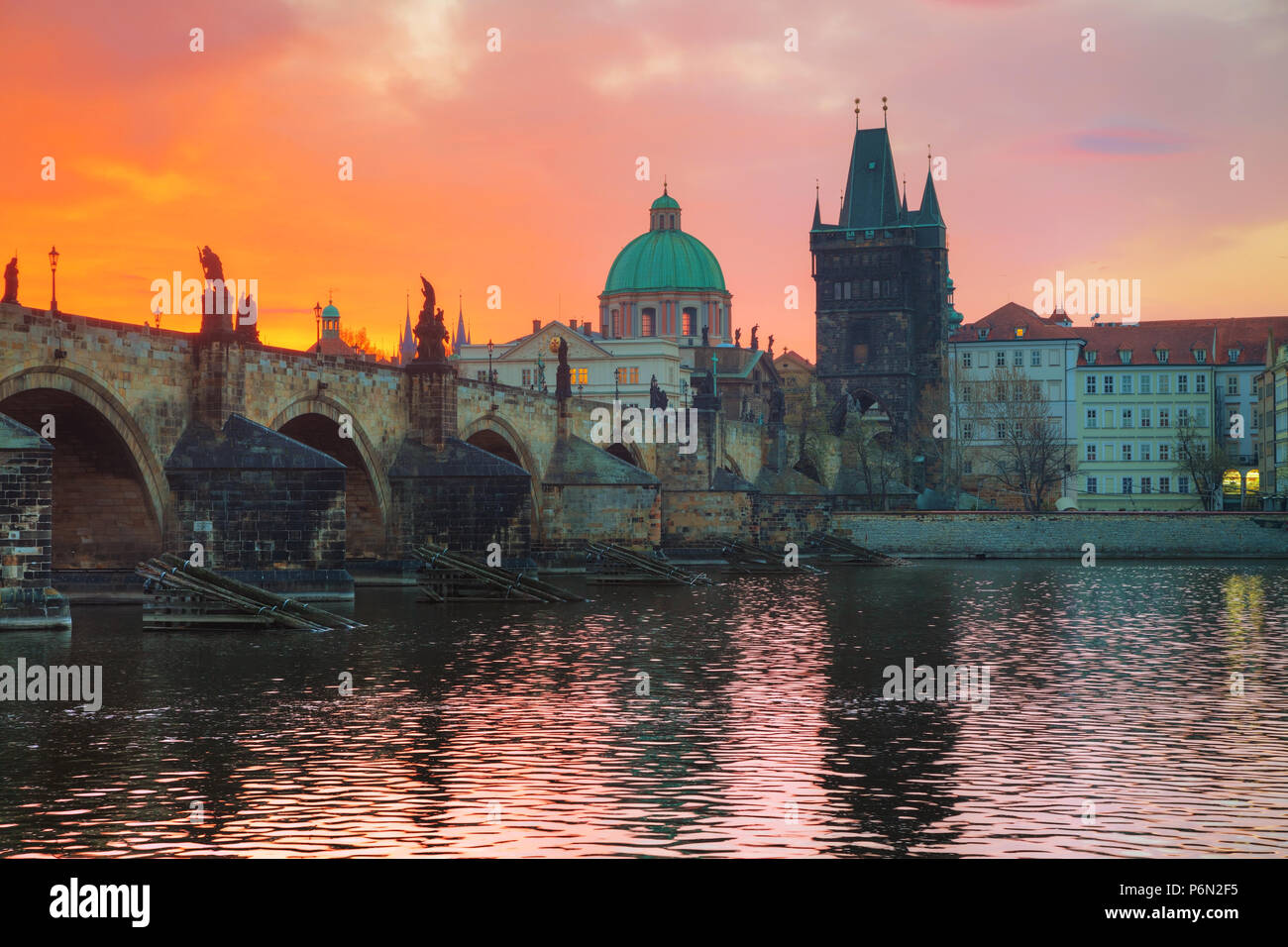 The Old Town with Charles bridge in Prague in the morning Stock Photo ...